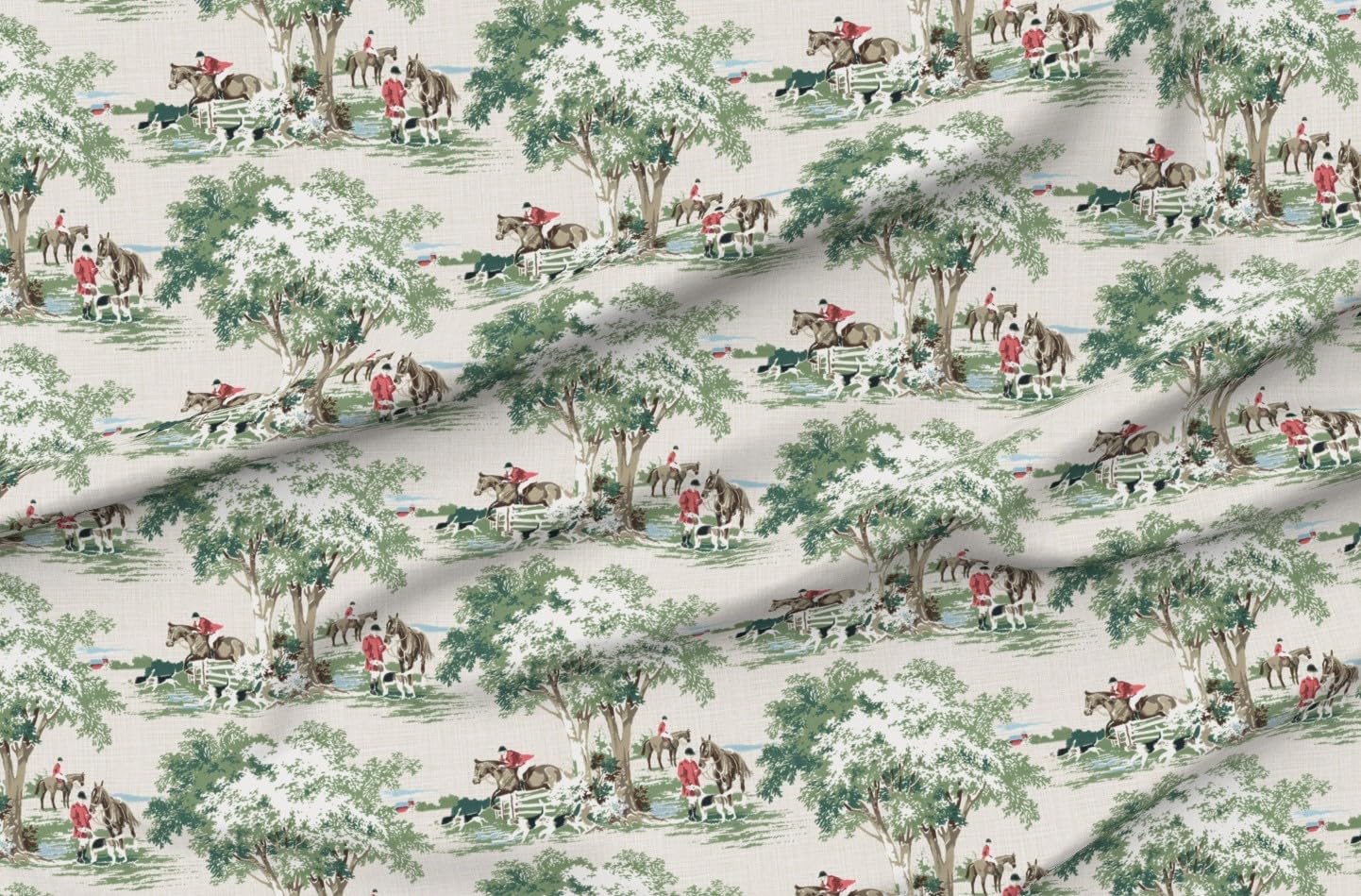 Spoonflower Fabric - Equestrian Toile Fox Hunting English Traditional Hunt Pony Horse Printed on Petal Signature Cotton Fabric by The Yard - Sewing Quilting Apparel Crafts Decor