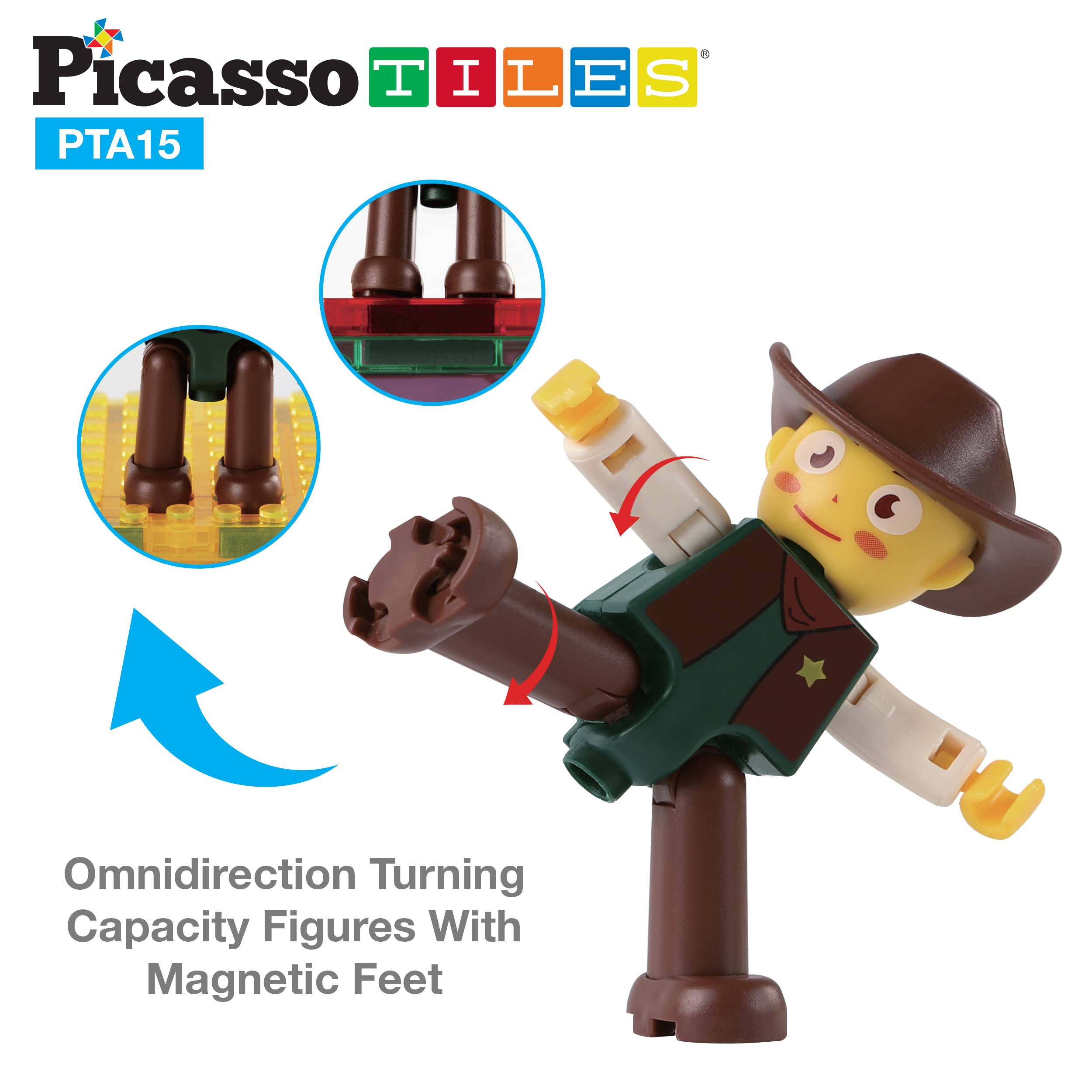 PicassoTiles 15-Piece Magnetic Character Action Figures Add-on Set for Construction Building Block Tiles