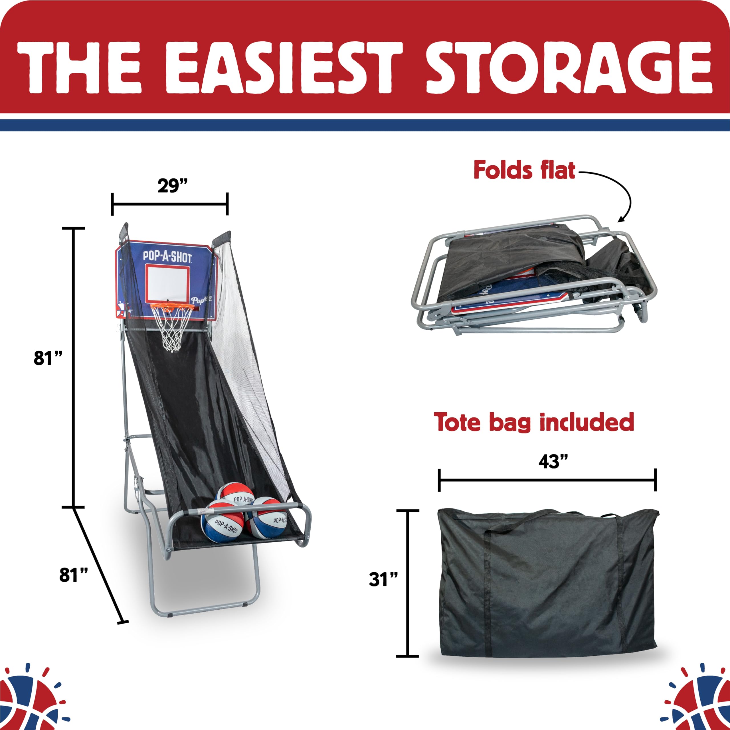 Pop-A-Shot - Pop-Up Game | Arcade Basketball Inside, Out, and On The Go | Infrared Sensor Scoring | 3 Balls | Foldable, Portable, and Tote Bag Included