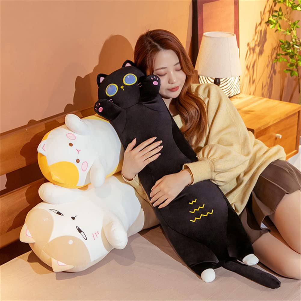 SEAHOME Cute Long Cat Plush Pillow Black Stuffed Animal Soft Long Throw Pillow for Sleeping Long Pillow for Bed, Home Decor, Soft Doll Toy Gift (43.3in/110cm)