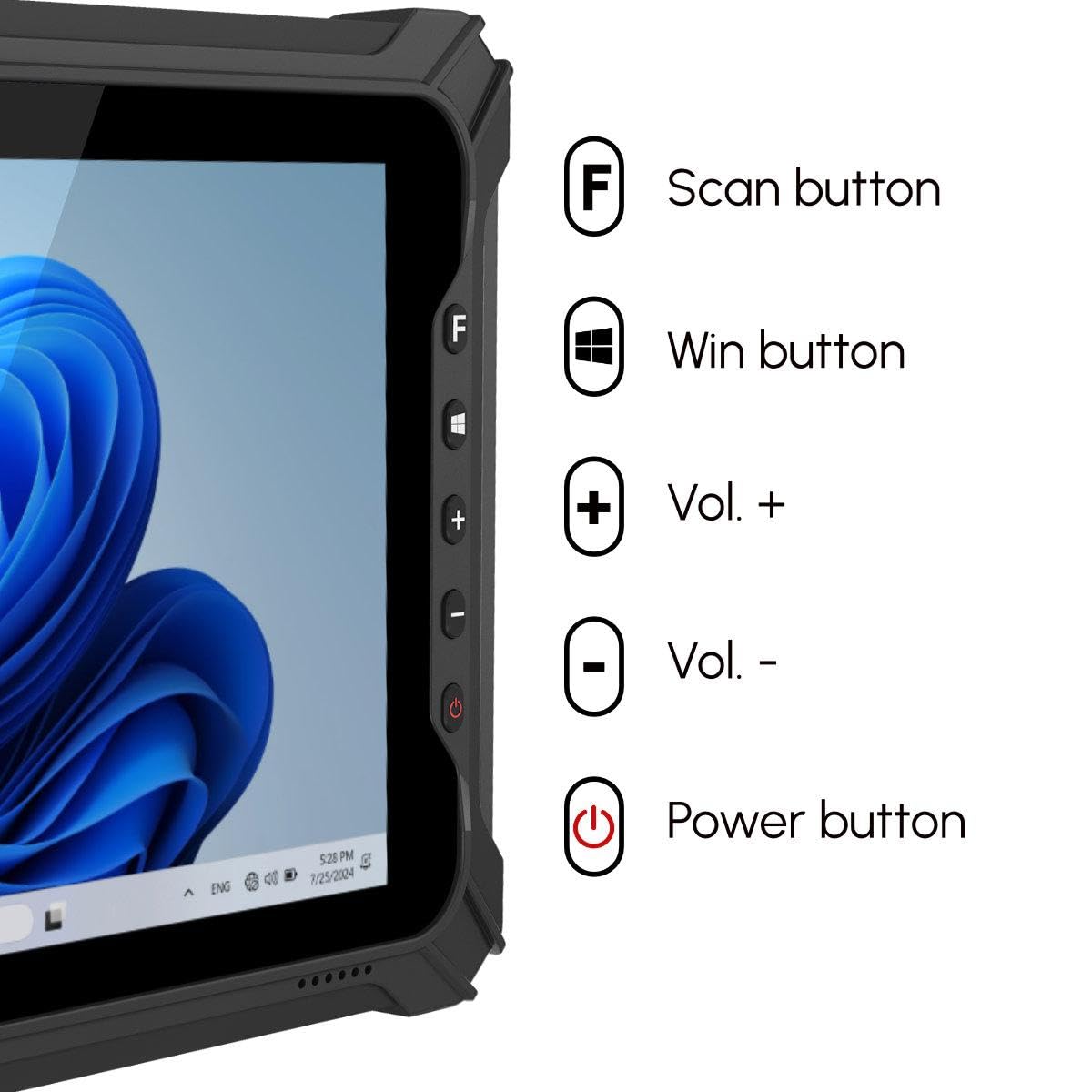 Rugged Windows Tablet with Barcode Scanner, 8" IP65 Enterprise Inventory Tablet Equip with N4680 Scan Engine 1D 2D Barcode Scanning, NFC Reader, 4G WiFi Pad Scanner with Charging Dock