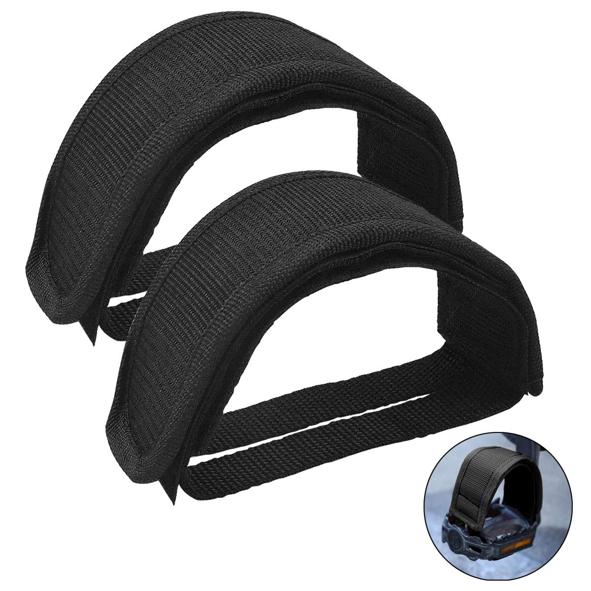 HQdeal 1 Pair Universal Bicycle Fixed Strap Anti-Slip Double Adhesive Pedal Toe Clip Strap Cycling Pedal Accessory (Black)