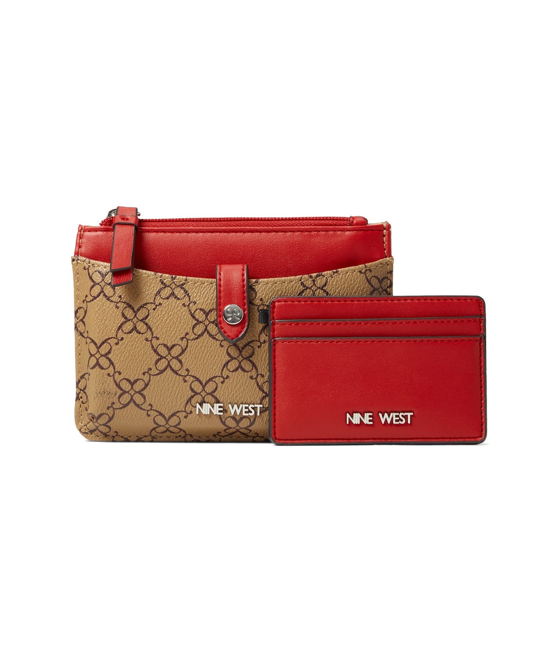 Nine West Jollie Boxed Slg Small Top Zip Duo Bifold Wallet Mocha Logo Multi One Size