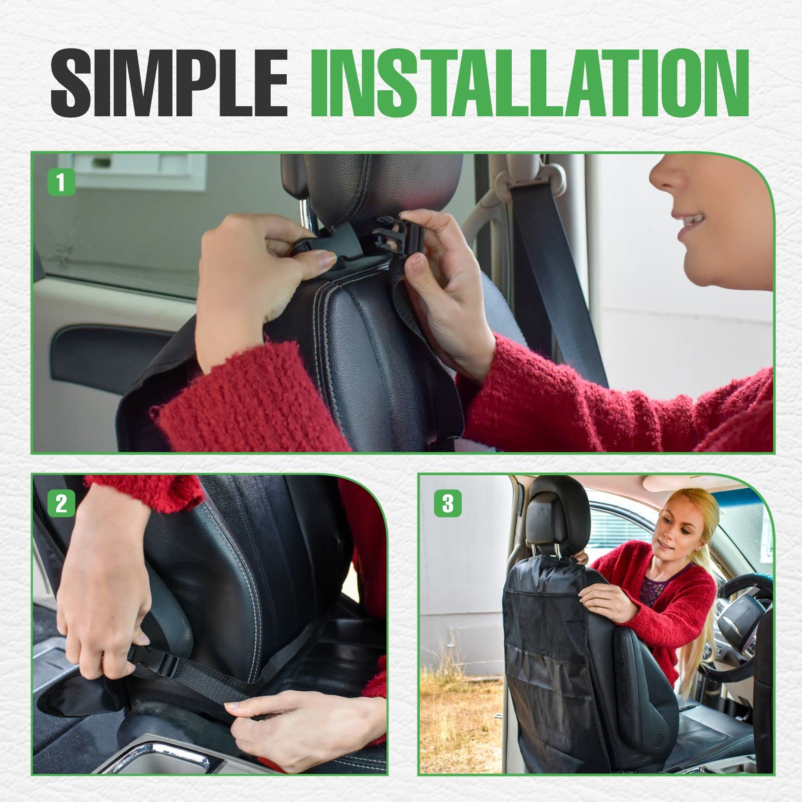 lebogner Back Seat Cover for Kids + 3 Pocket Storage Organizer, 2 Pack X-Large Waterproof Kick Mats Backseat Protector, Car Seat Back Protectors for Vehicles to Protect from Dirt, Mud & Scratches