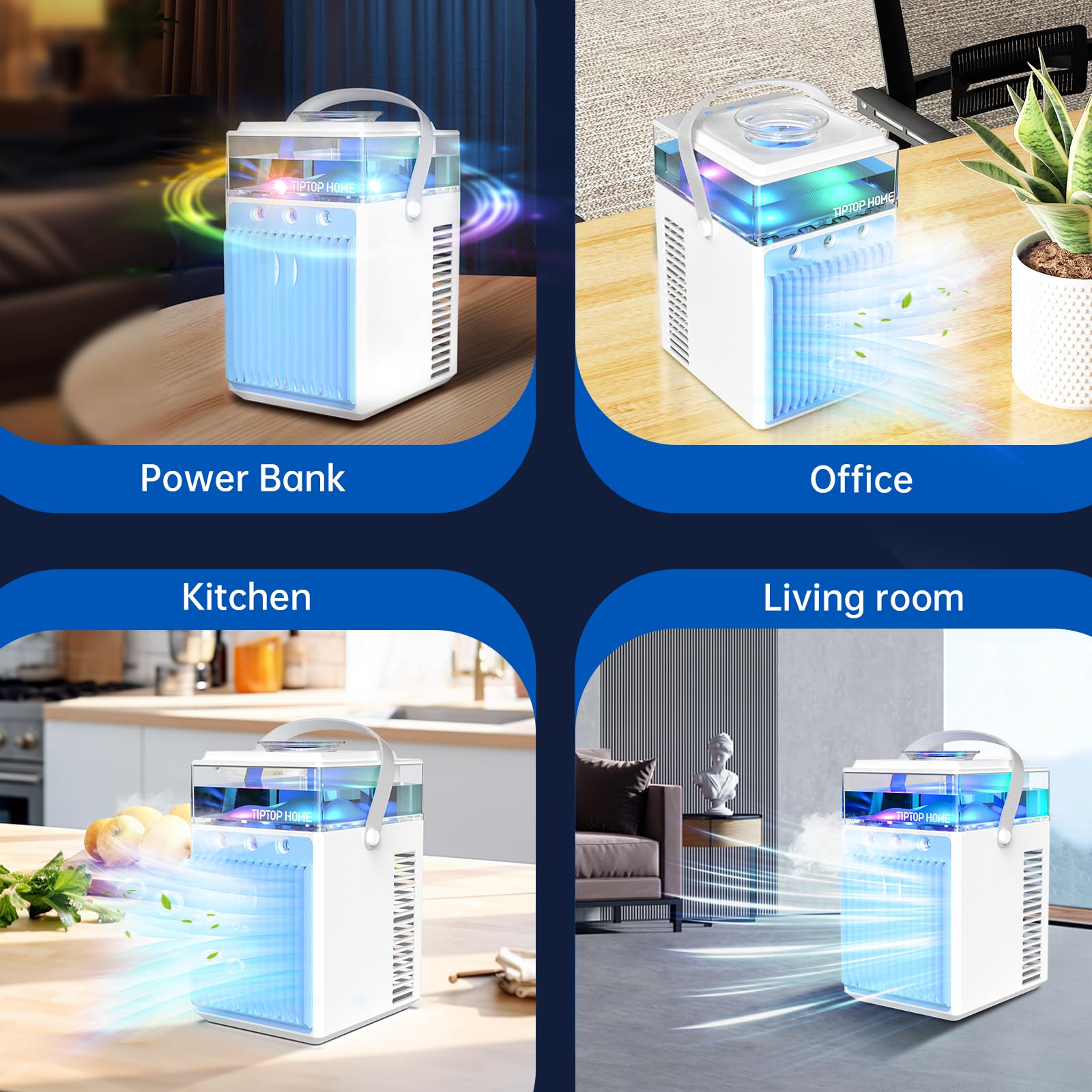 Portable Air Conditioners,4 in 1 Rechargeable Evaporative Personal Air Cooler APP Remote Control Humidifier with 6 Ice Boxes, 3 Speeds Mini AC with LED, Air Conditioner Desktop Cooling Fan for Bedroom