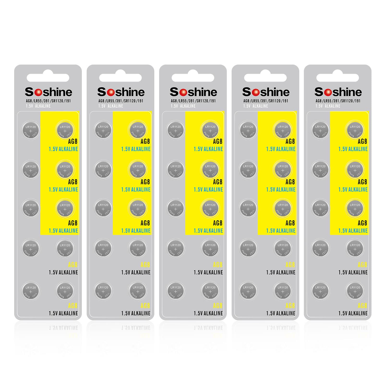 Soshine 50Pack AG8 LR55 391 SR1120 191