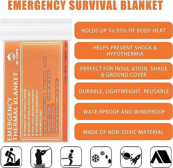QIO CHUANG Emergency Mylar Thermal Blankets -Space Blanket Survival kit Camping Blanket (4-Pack). Perfect for Outdoors, Hiking, Survival, Bug Out Bag ,Marathons or First Aid 1