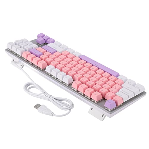 Pomya Wired Gaming Keyboard,Red Switch Mechanical Keyboard,Portable 87 Key Ergonomic Mechanical Gaming Keyboard,Waterproof Keyboard with 26 RGB Backlit Keyboard for Windows(Pink)