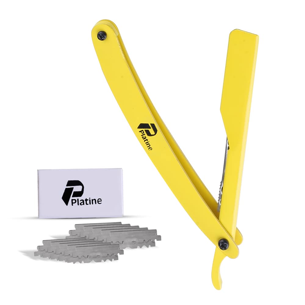 Platine Straight Razor, New Ergonomic Stainless Steel Straight Edge Razor with 10 Extra Premium Blades - Barber razor for Personal & Professional Usage (Pink)