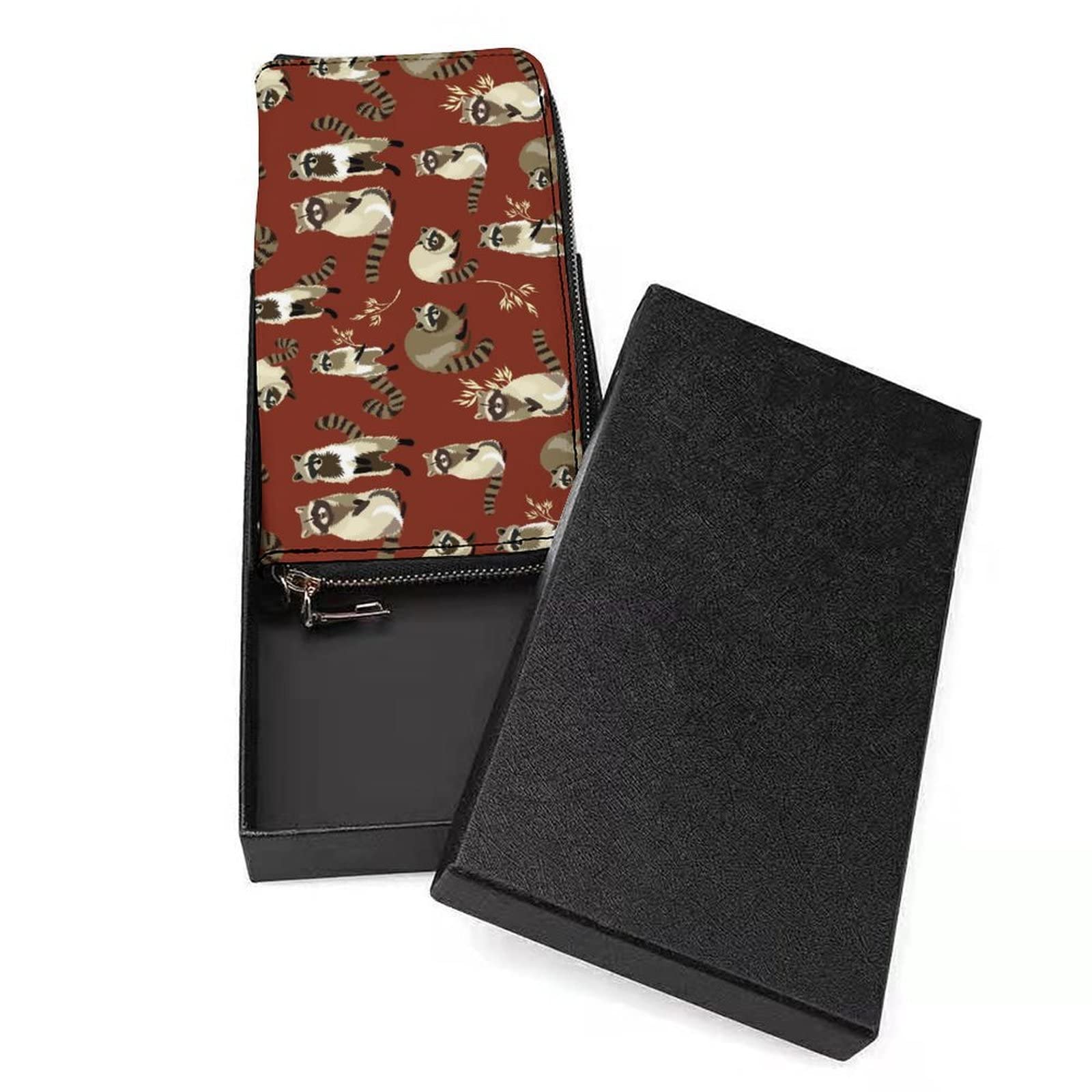 Raccoon Cute Fluffy Beast PU Long Wallet Fashionable Clutch Purse Mini Handbag with Wristlet Strap Zipper for Women