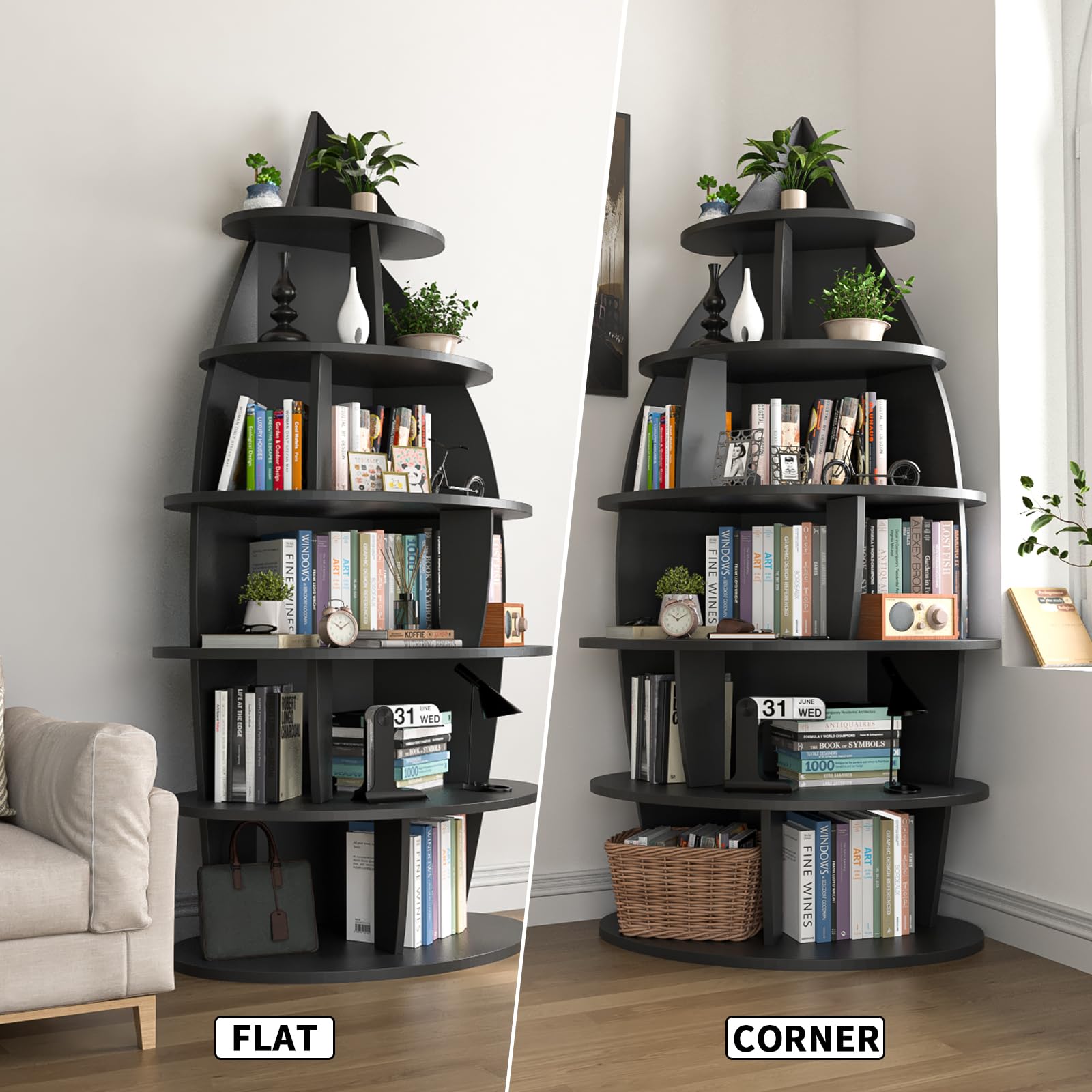 Yeyawomy 71" Tall 6 Tier Bookshelf Sailboat 360 Degree Display Floor Standing Bookcase Storage Rack for Kids&Adults Multi-Functional Bookshelf Organizer