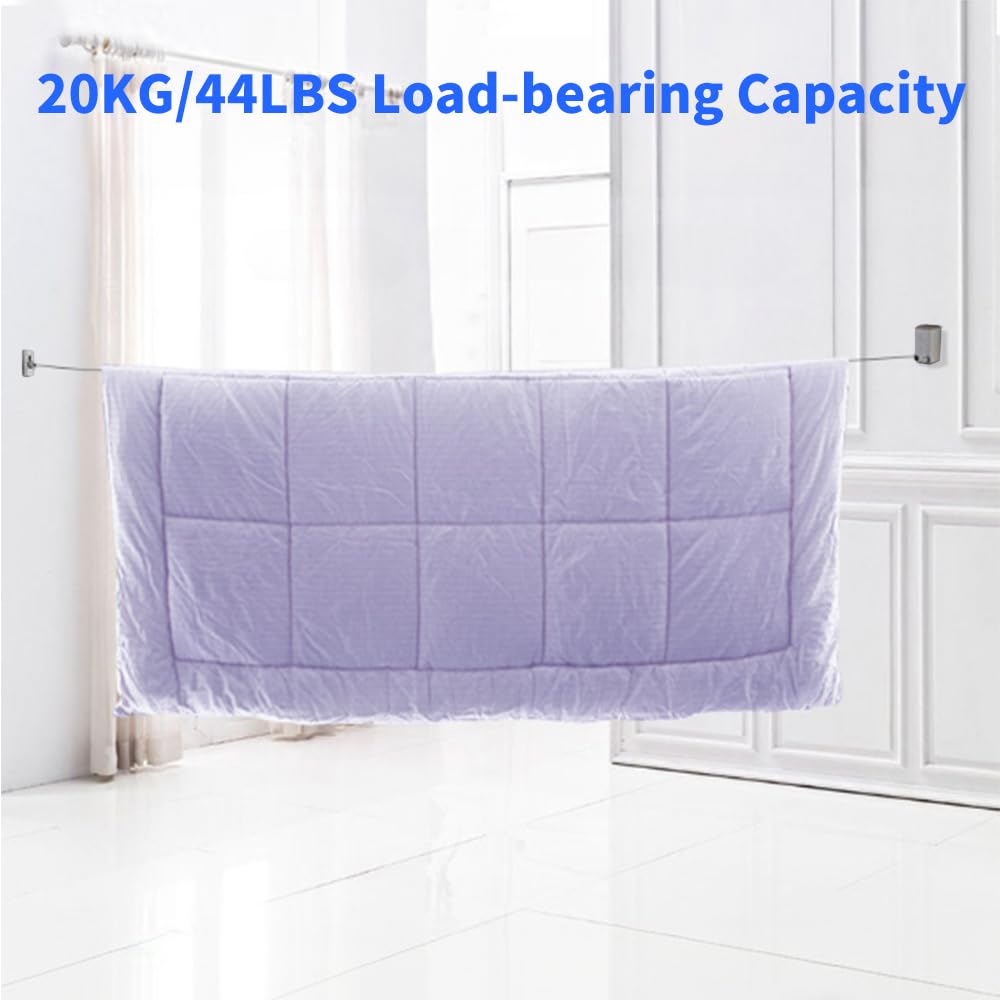 Retractable Clothesline, Indoor Outdoor Clothes Line, Heavy Duty Clothes Drying Laundry Line with 13.8 Ft Steel Wire, Retractable Indoor Clothes Lines for Drying, Hanging for Bathroom, Balcony, Hotel
