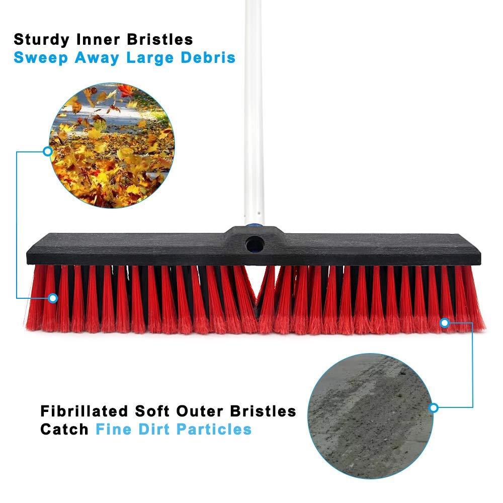 Push Broom Long Handle Rubber Bristles Sweeper Squeegee Edge 59 inches Non Scratch Bristle Broom and Push Broom Stiff Indoor Outdoor Rough Surface Floor Scrub Brush 17.7 inches Wide 61.8 inches