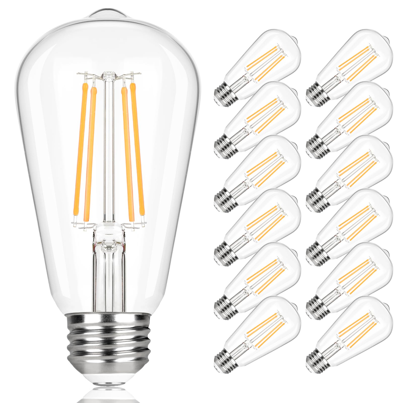 TOBUSA Vintage LED Edison Light Bulbs 60W Equivalent, 900LM Super Bright LED Bulbs, 6W ST58 Antique LED Filament Bulbs, 2700K Warm White, E26 Base Non-Dimmable Bulbs for Home, Office, 12-Pack