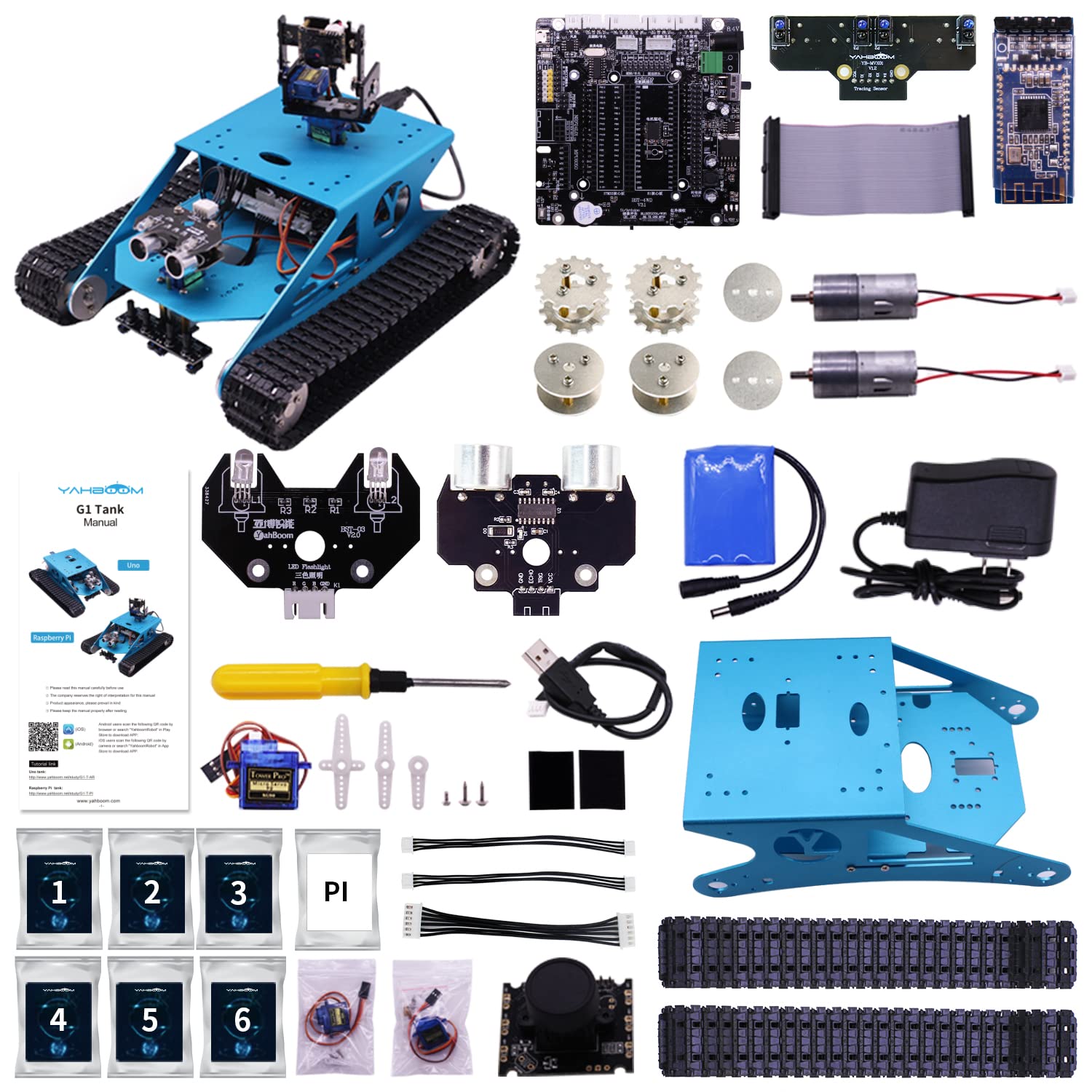 Raspberry Pi 4B 3B+ Camera DIY Electronic Kit Ffor Teens Adults Programmable G1 Tank Smart Robot Car Kit(Raspberry Pi NOT Include)