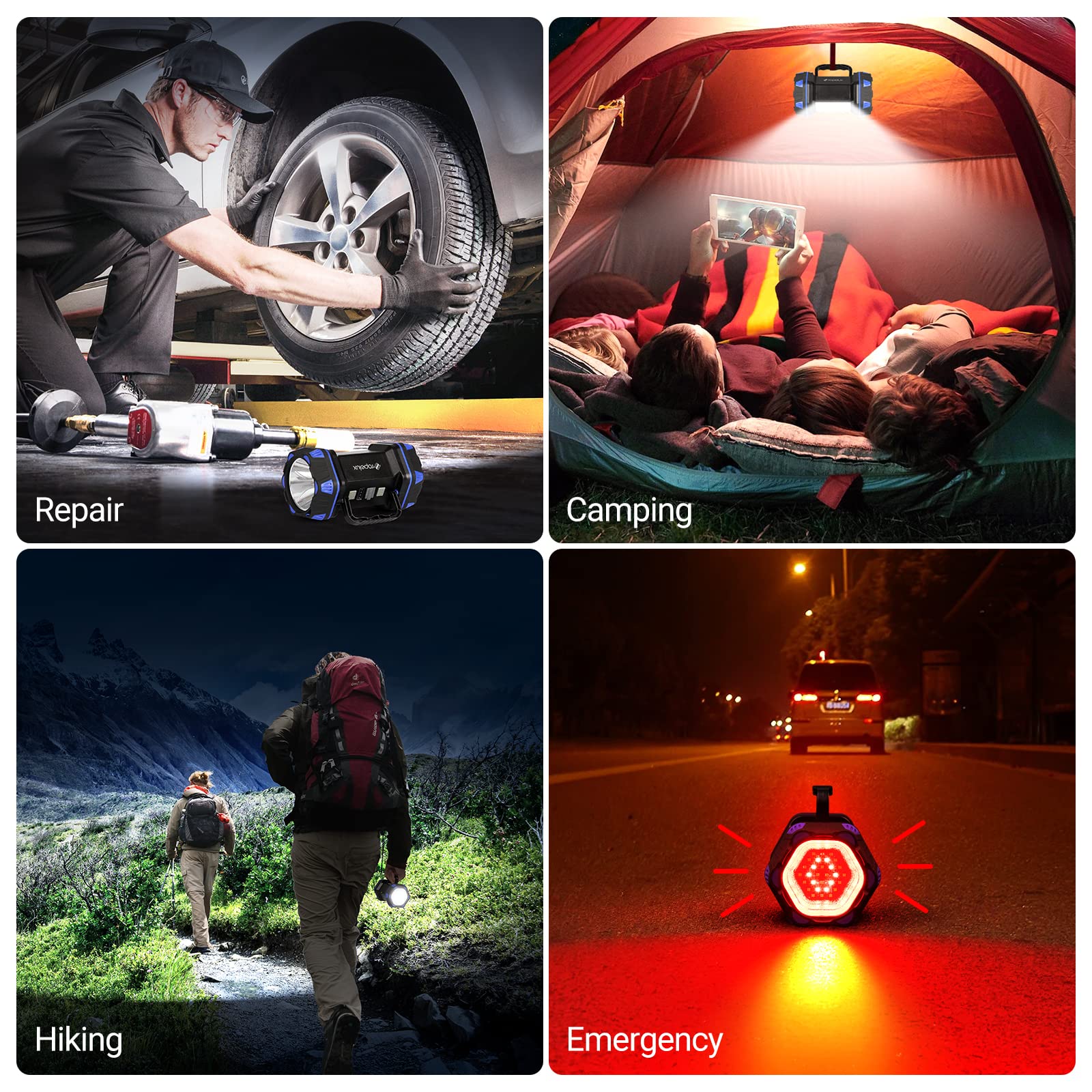 Led Camping Lantern Rechargeable, Camping Flashlight 1500LM, 8 Light Modes, Camping Lights 4800 Capacity USB Power Bank, Portable Bright Flash Light for Emergencies, Power Outages, Hurricane, Hiking