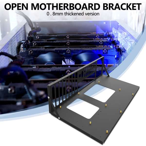 Popidome Mining Frame Mining ETH Motherboard Bracket Thickened Bitcoin Mining Case Support ITX/ATX for 8 GPU(ATX) Black