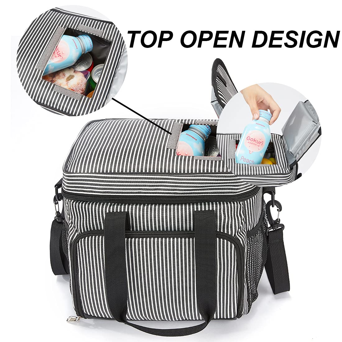 MOV COMPRA 15L Insulated Lunch Bags for Men, Leakproof Lunch Box for Adults, Mens Lunchbox for Work,Picnic,Camping. (24-Can(Black))