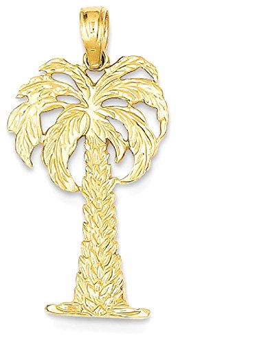 IceCarats 14K Yellow Gold Palm Tree Necklace Summer Beach Pendant Tropical Charm 28mm x 13.5mm Only