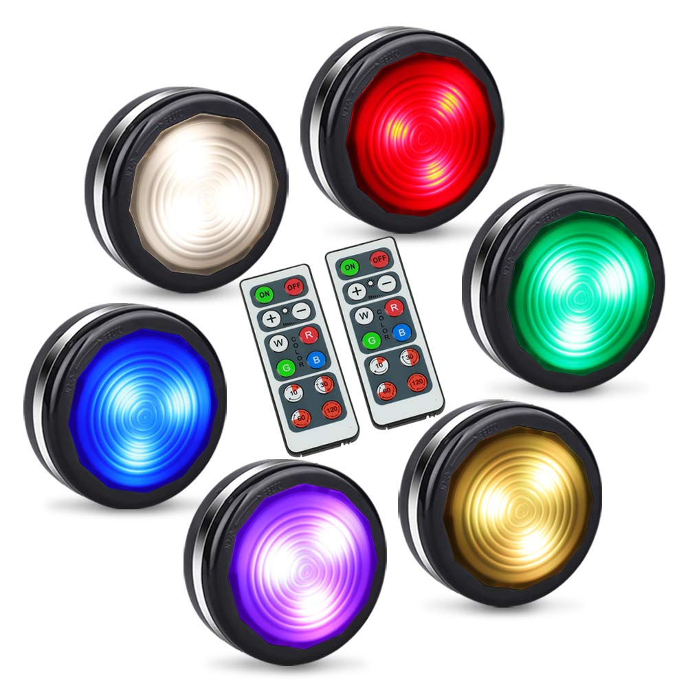 LED Closet Lights, Puck Lights with Remote,Wireless Under Cabinet Lighting, Battery Operated RGB Color Changing Stick On Lights, 16 Colors Night Light with Dimmer & Timing Function (6 Pack)