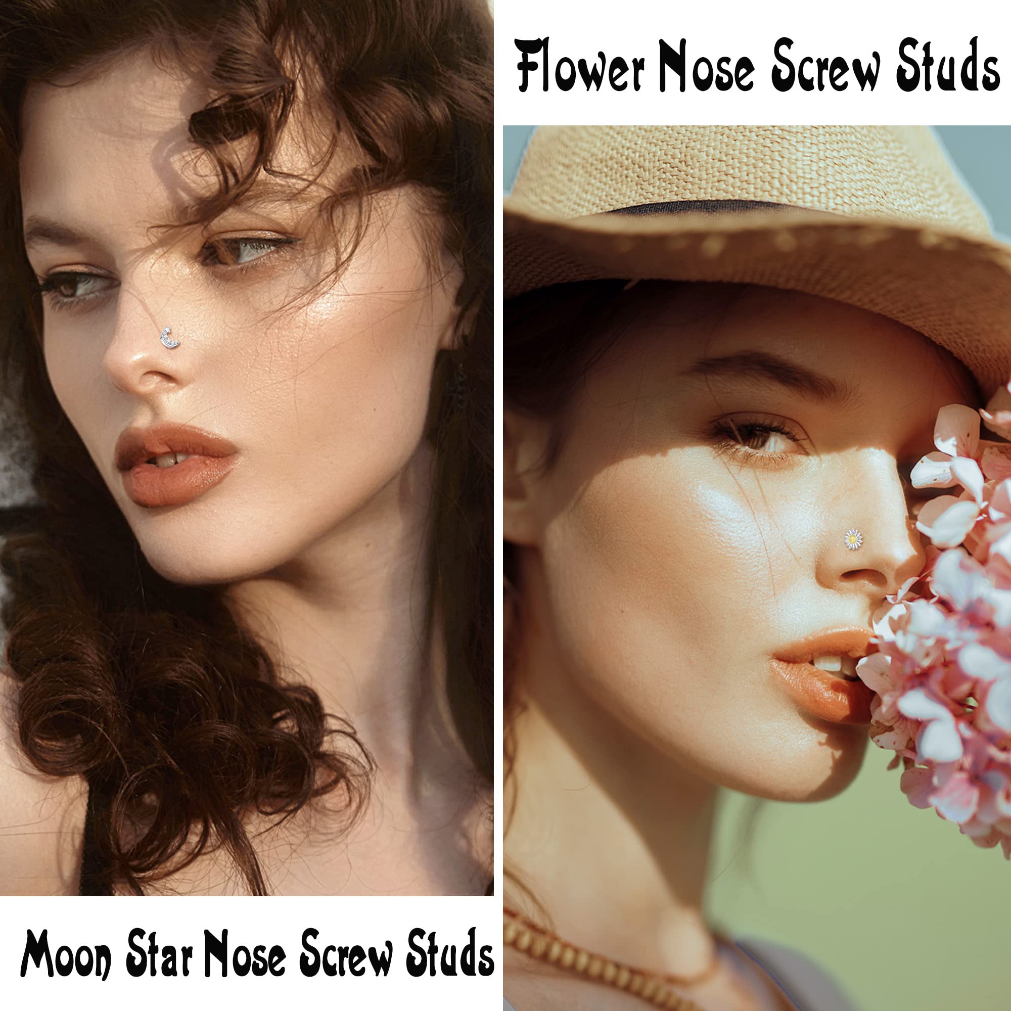MJust 20G Nose Rings Stainless Steel Nose Rings Hoops Nose Studs Bone L Shaped Screw Nose Rings Studs Nose Nostril Piercing Jewelry Silver
