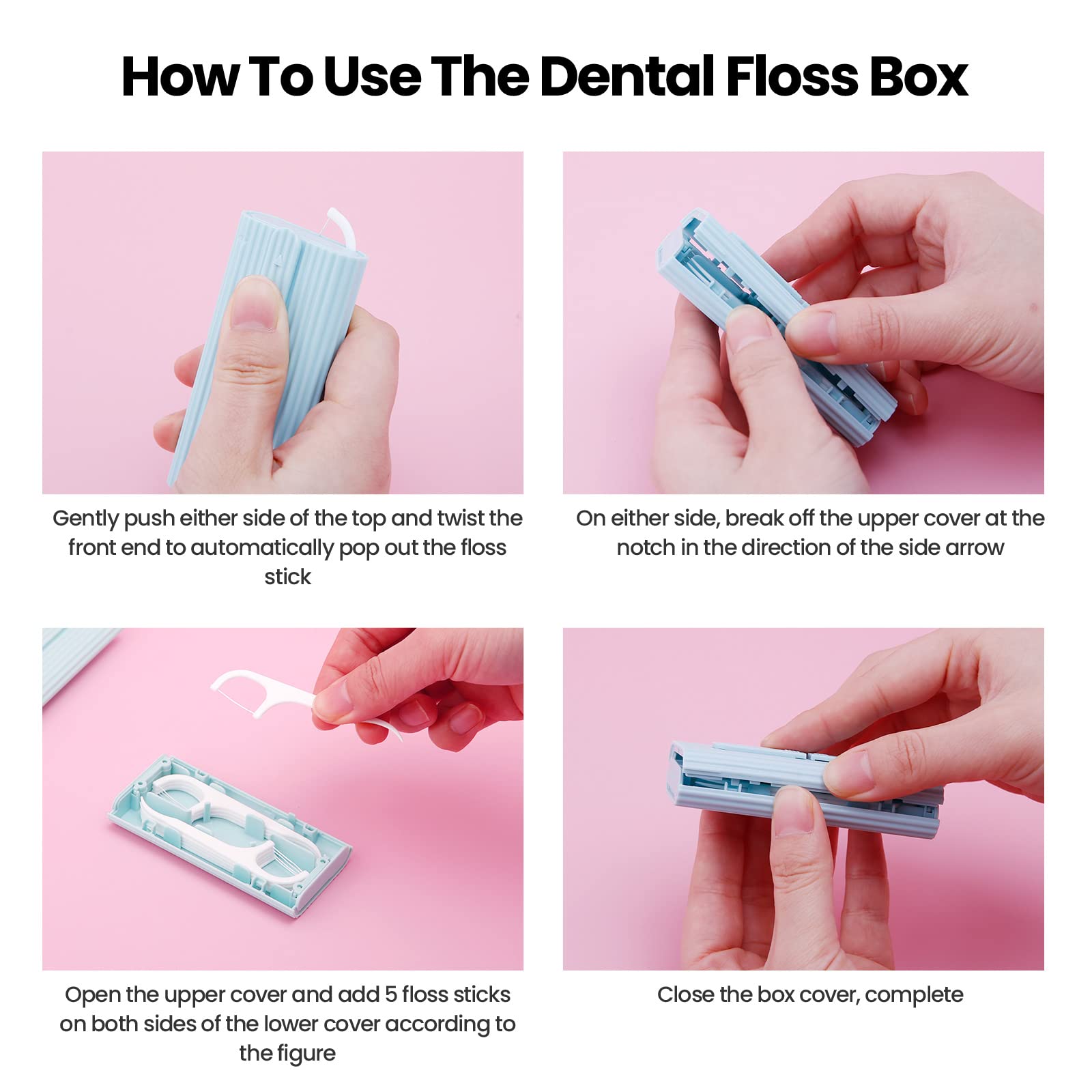 Portable Dental Floss Picks, Dental Floss Picks Dispenser, Automatic Travel Case Floss Dispenser, Dispenser Refillable Floss Box Dental Floss Case with Flossing for Teeth Cleaning