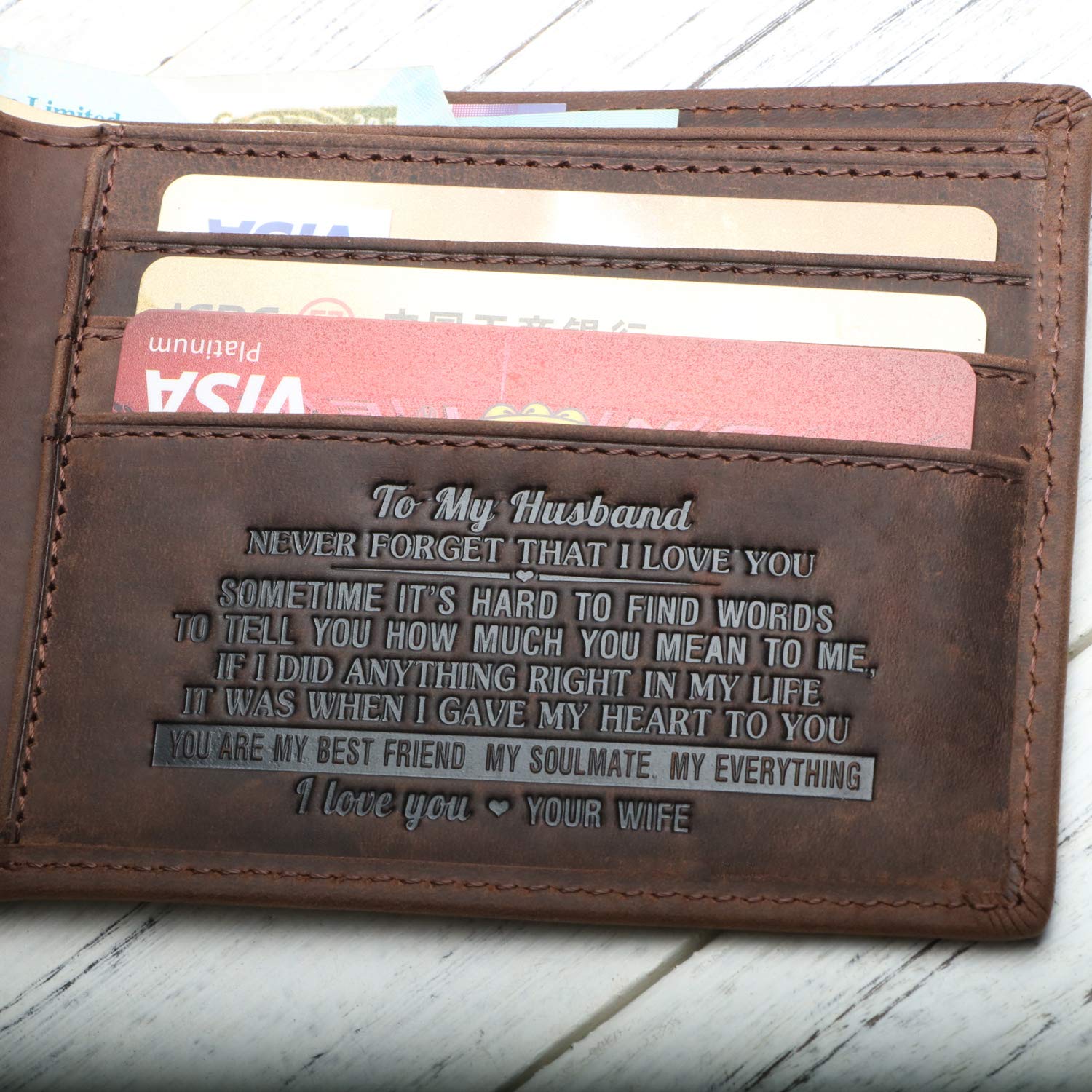 Husband Wallet from Wife,Custom Personailzed Leather Wallet Gift for Husband at Birthday,Valentine's Day,Anniversary