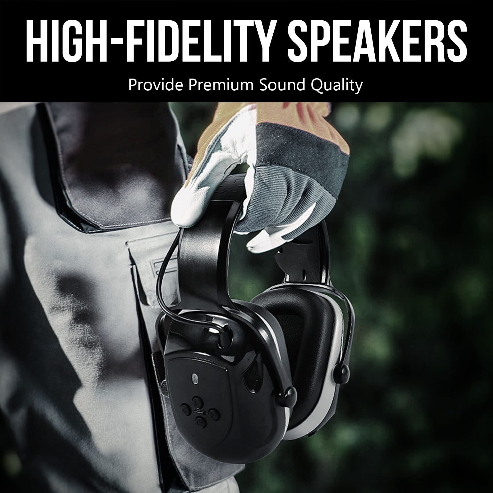 Muffpro Bluetooth Hearing Protection Ear Protection with Safety Glasses, NRR 25 dB Noise Canceling Earmuffs for Snowblowing, Mowing, Construction