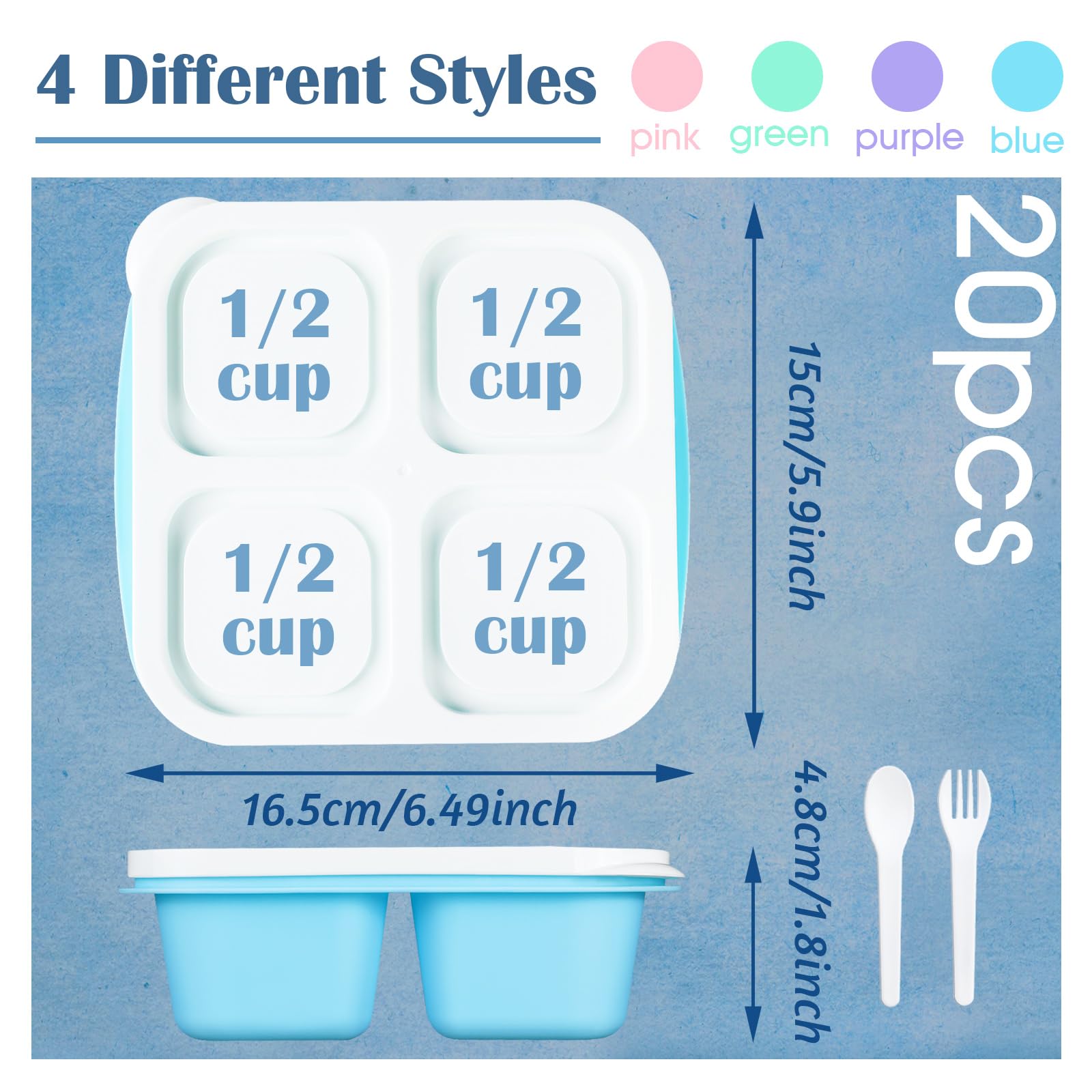 Hushee 20 Pack Bento Snack Boxes, 4 Compartment Reusable Snack Containers Bulk, Divided Bento Lunch Box, Meal Prep Lunch Containers for Kids Adults School Work Travel Meal Fruits Nuts Cookies Candies
