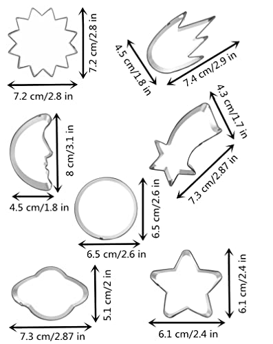 Planet Series Cookie Cutter Set of 7 pcs, Stainless Steel Universe Outer Space Fondant Cutters Set Pastry Biscuit Baking Clay DIY Molds for Kids