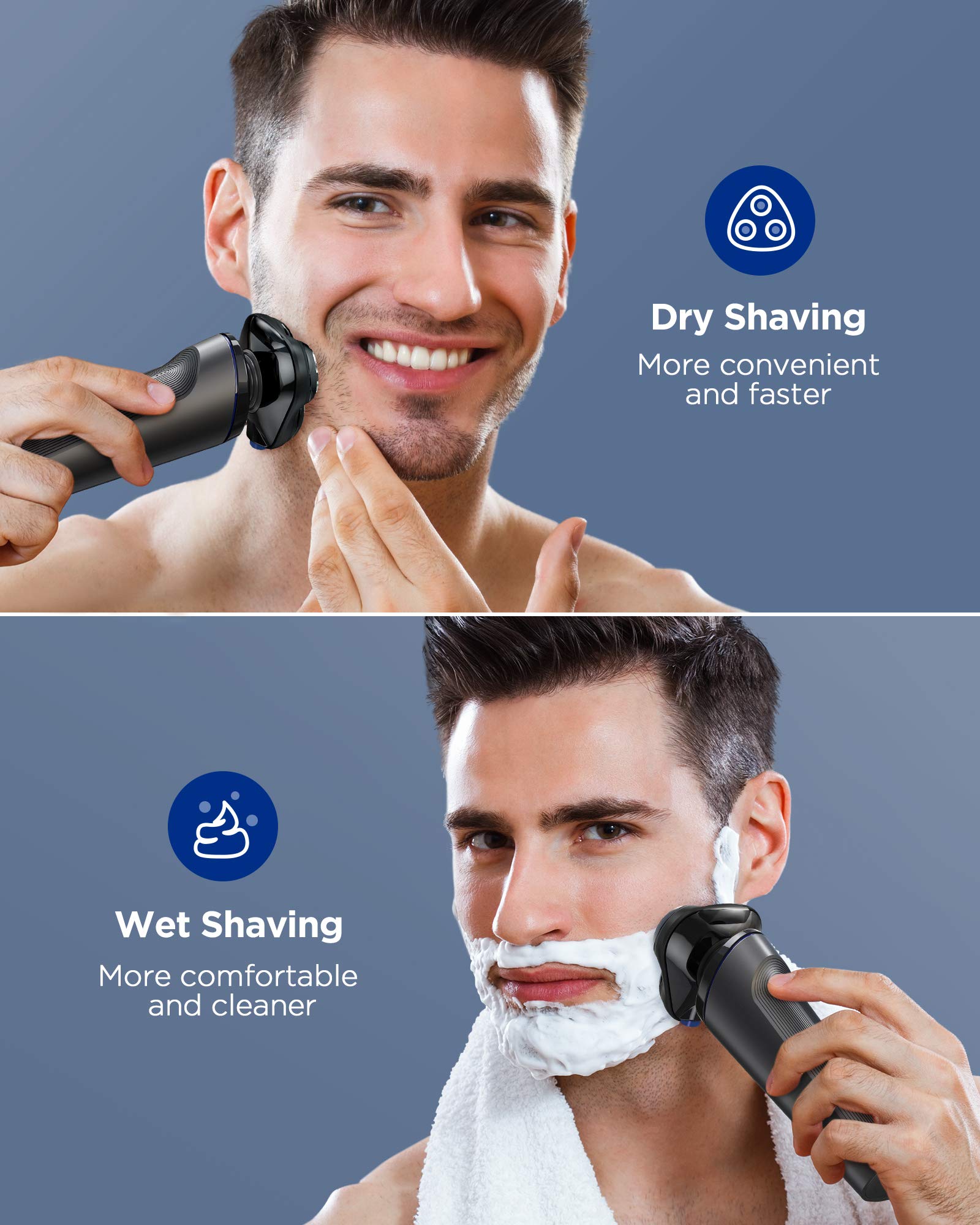 Limural Electric Shavers for Men 【Extra One Blade Set】, Men's Cordless 3D Rotary Electric Razor USB Rechargeable Trimmer with Pop-up Trimmer, Wet & Dry Waterproof, 90 Mins Battery Life, Travel Lock