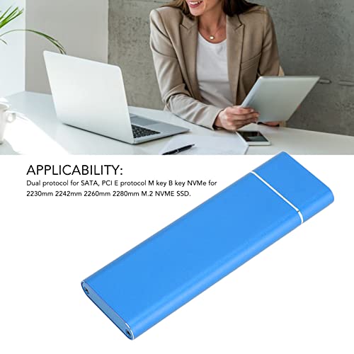 SSD Enclosure, Plug and Play Dual Protocol High Heat Dissipation Aluminum Alloy NVME SSD Enclosure for 2230mm (Blue)
