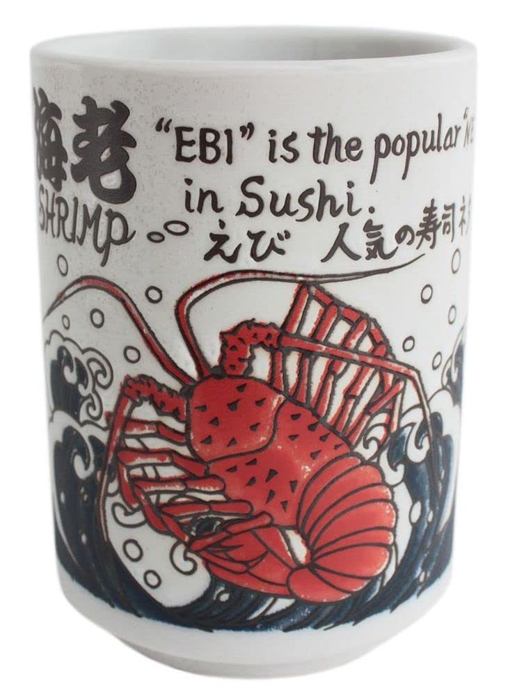 Mino ware Japanese Ceramics Sushi Yunomi Chawan Tea Cup Shrimp & Various Sushi Neta made in Japan (Japan Import) YAY060