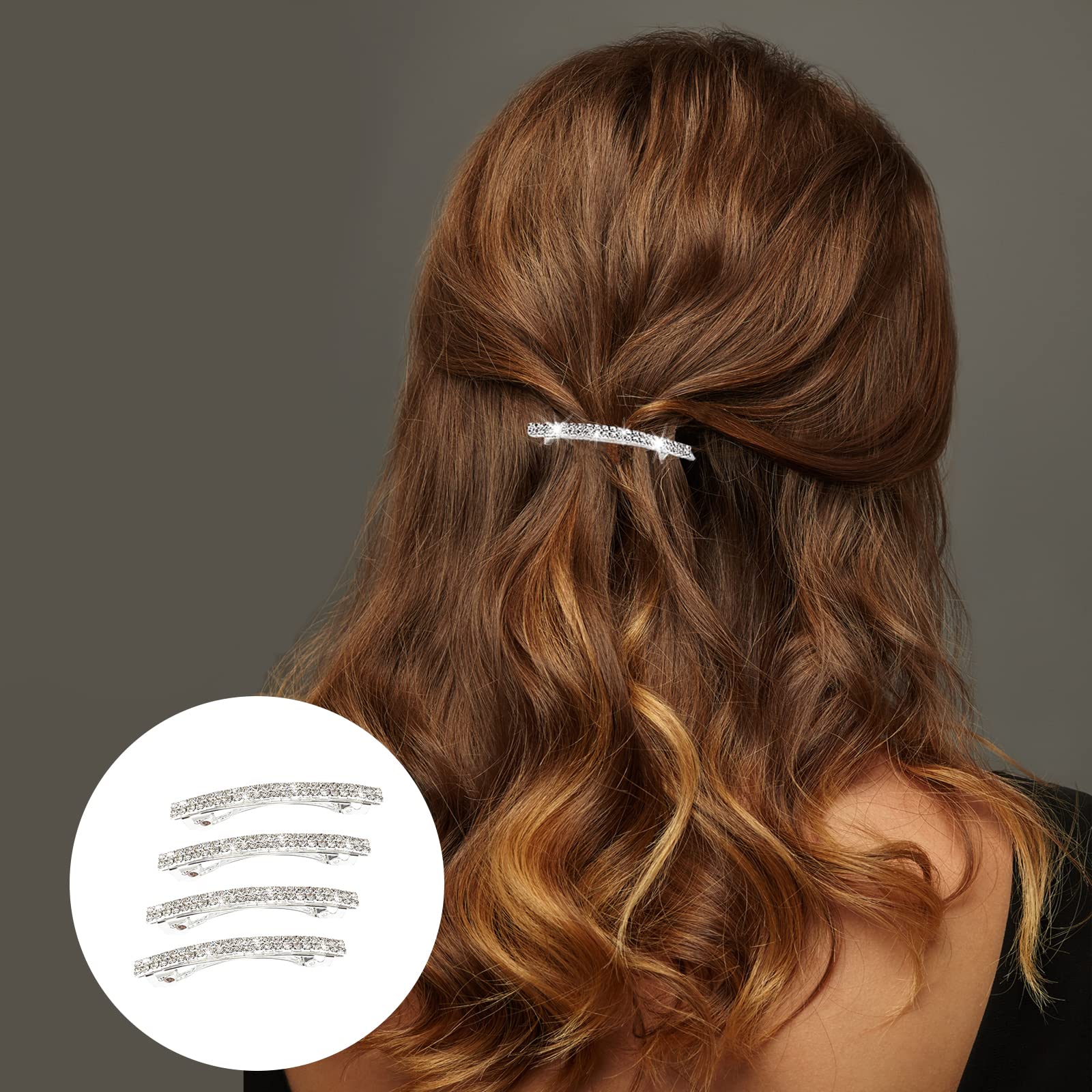 Small Sparkly Rhinestone Bling Hair Clips Silver Metal rectangular Spring Hair Barrettes Hair Accessories Crystal Ponytail Holder Side Clips for Women Girls