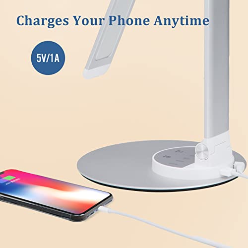 LED Desk Lamp, Dimmable Table Lamp Reading Lamp with USB Charging Port, 18 Lighting Modes,Memory Function, Sensitive Control, Aluminum Alloy Eye-Caring Office Lamp (Silver)