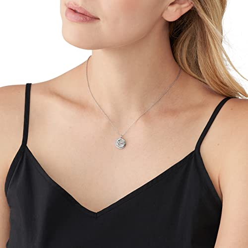 Michael Kors Brass and Pavé Crystal MK Logo Pendant Necklace for Women, Color: Silver (Model: MKJ8009040)