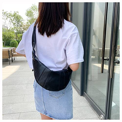 MBETA Dumpling Bag Women's Retro Shoulder Crossbody Waist Bag Korean Style Simple PU Large Capacity Croissant Chest Bag