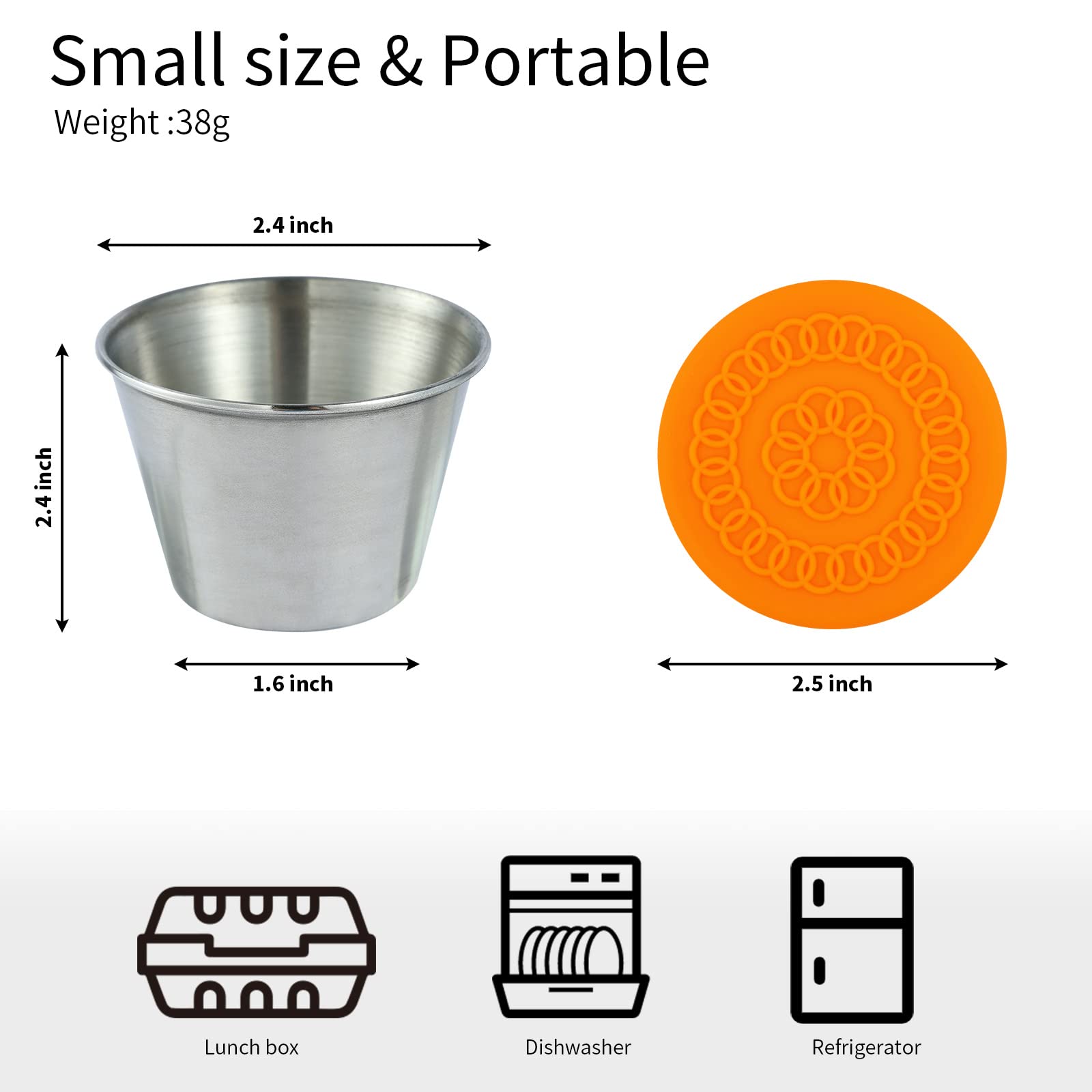MLRYH 6Pcs 2.5oz Salad Dressing Container To Go,Stainless Steel Condiment Containers Cups with Silicone Lids, Leakproof & Reusable Sauce Containers for Snacks, Dipping Sauce,Ice Cream.¡