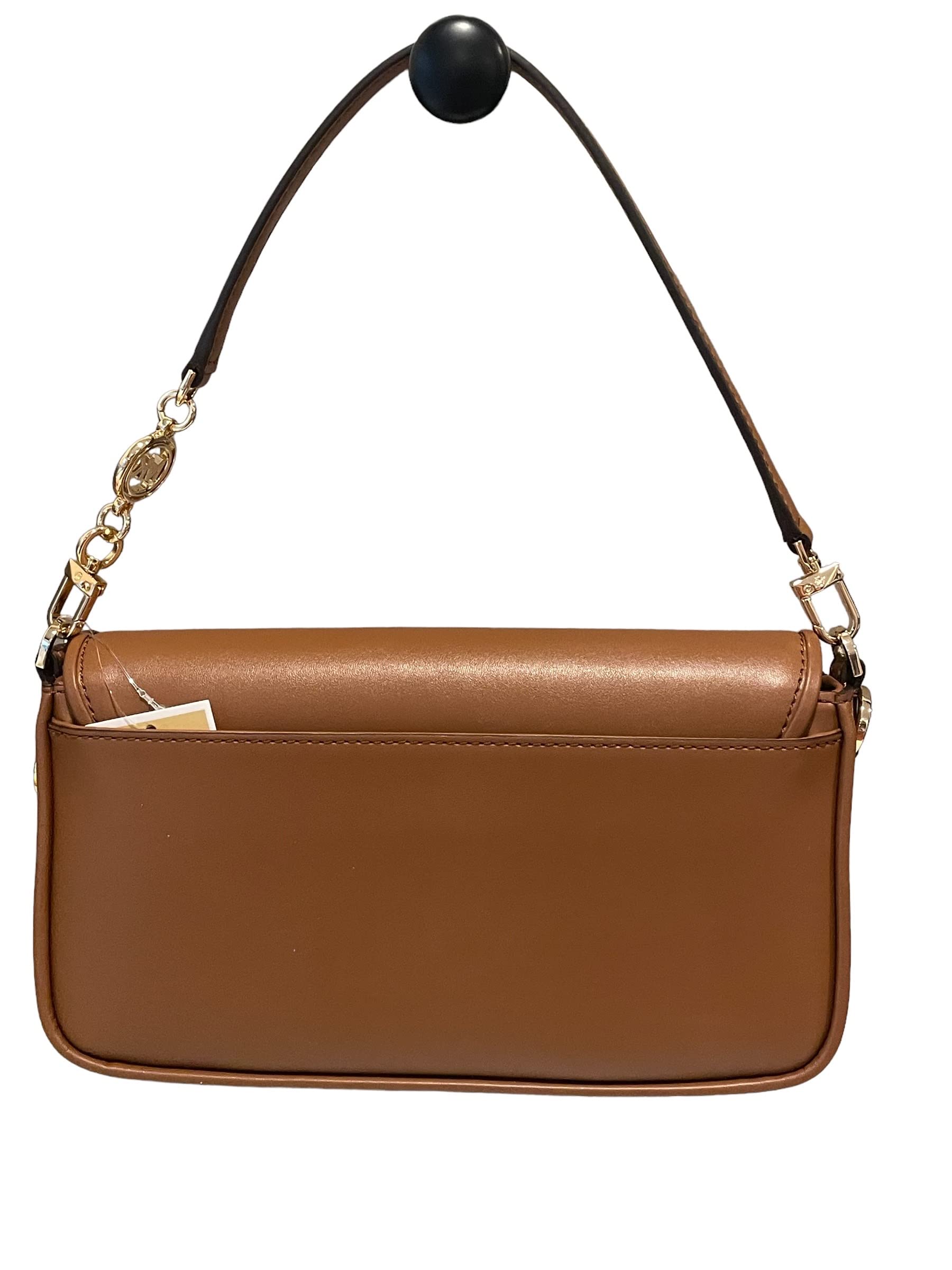 Michael Kors Bradshaw Small Logo Embossed Patent Leather Convertible Shoulder Bag (Brown Luggage)