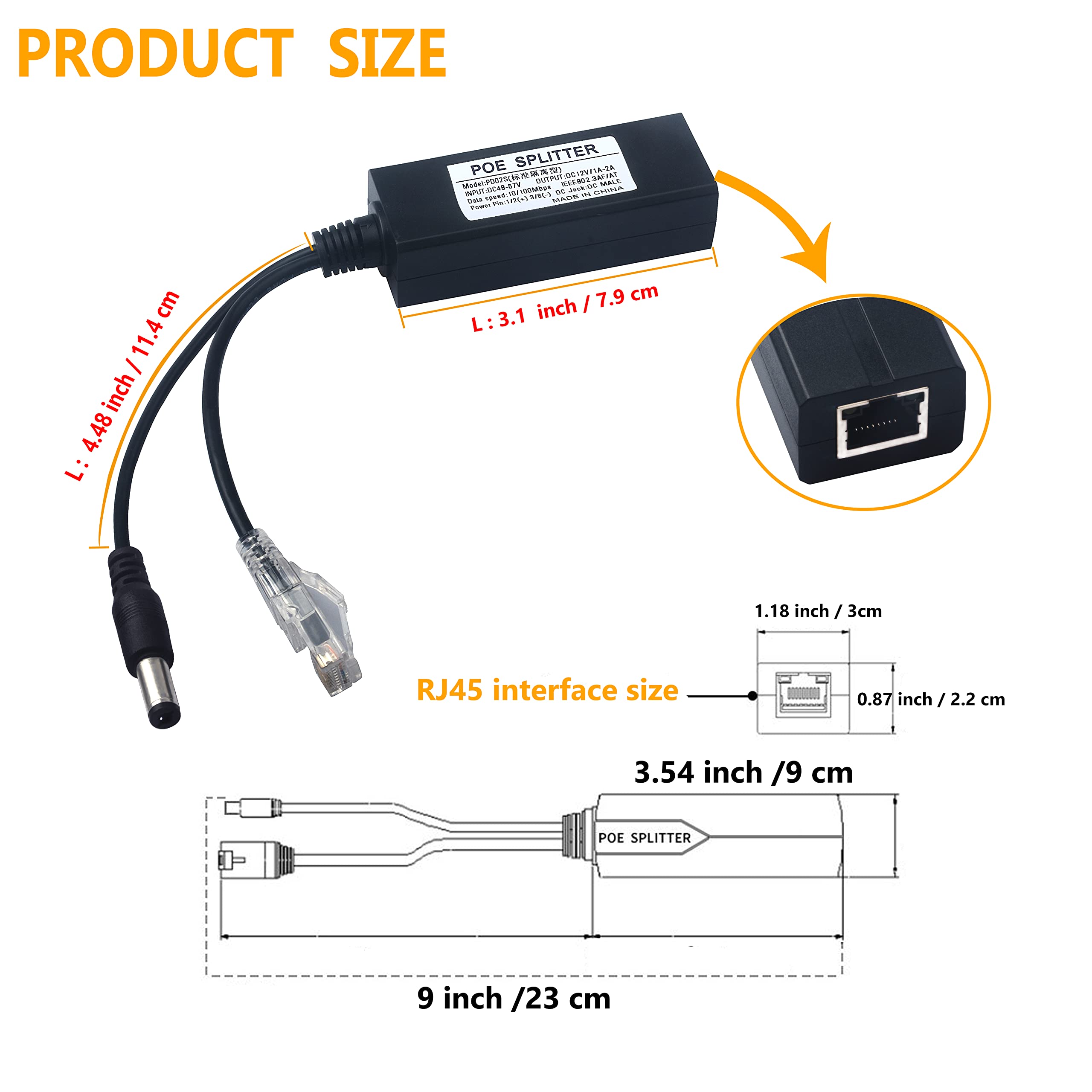 PoE Splitter,48V to 12V PoE Splitter Adapter, Iskueal PoE Splitte IEEE 802.3af Compliant 10/100Mbps, DC 12V Output, for IP Camera AP Voip Phone and More