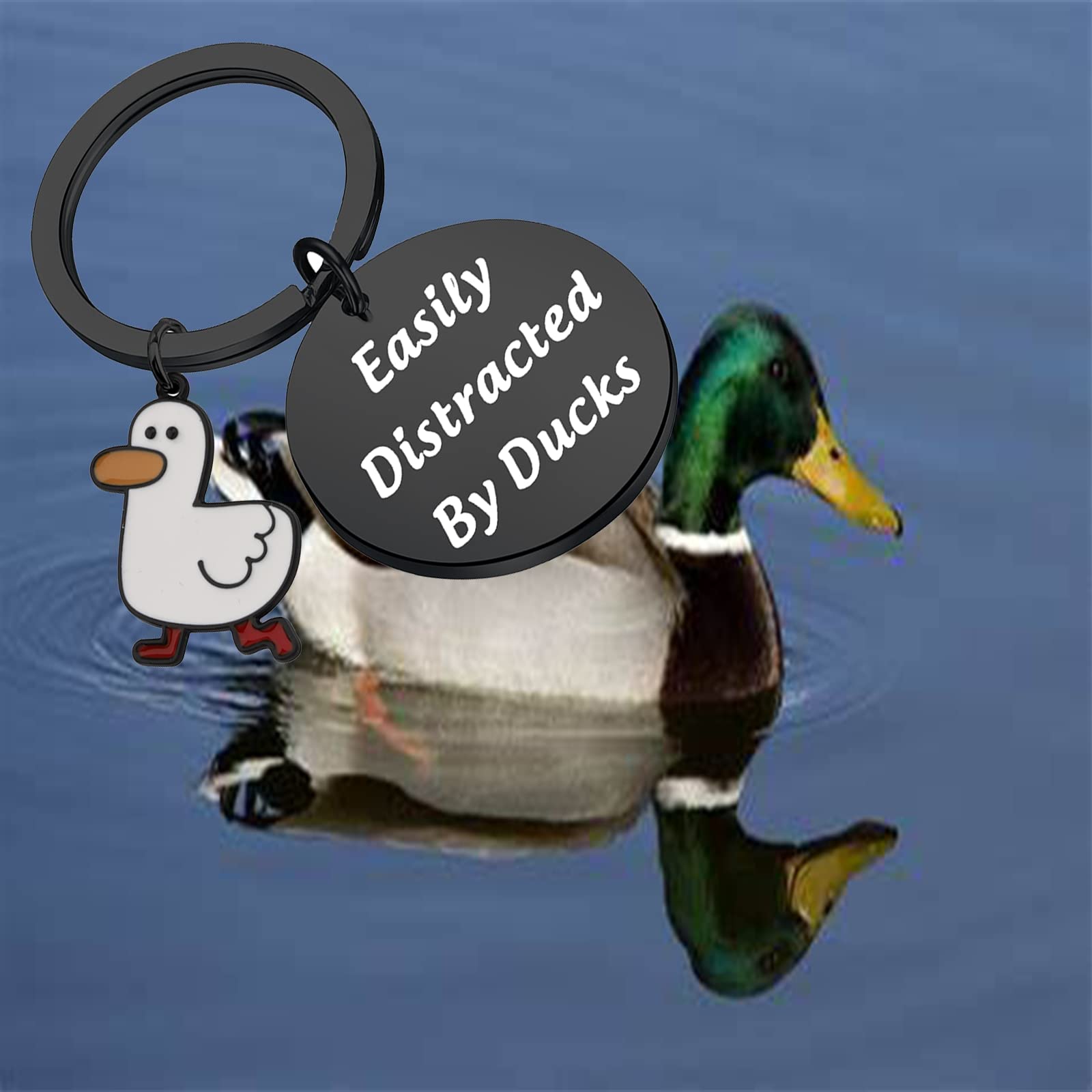 LQRI Duck Gift Duck Lover Gift Easily Distracted By Ducks Keychain Duck Jewelry Duck Gifts Pet Duck Owner Gift(BLACK)