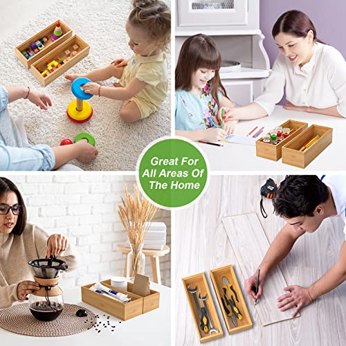 Lixple Bamboo Drawer Organizer - Set of 2, Stackable Storage Box, Silverware Tray for Drawer, Small Gadgets Holder 9β x 3β x 2β