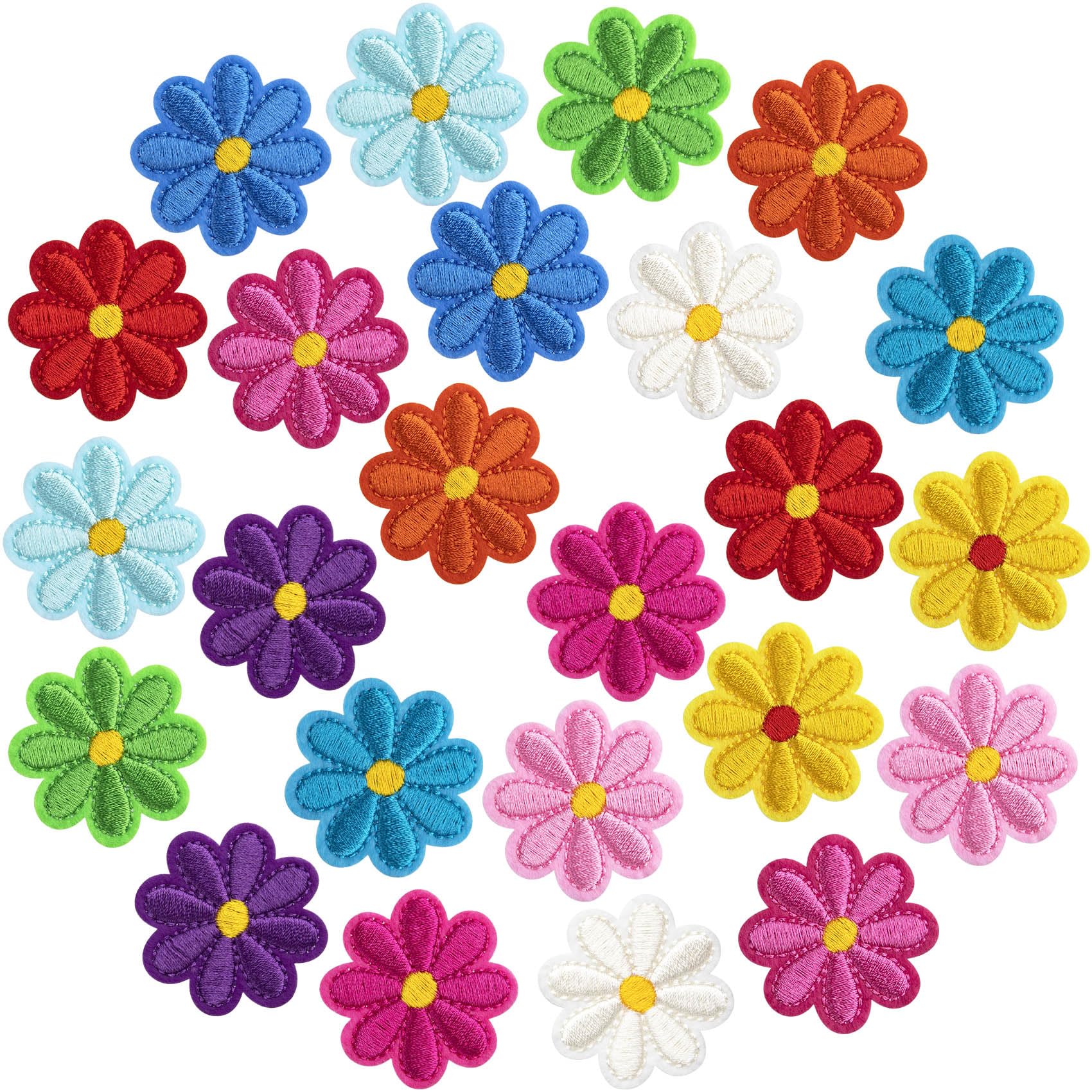 PAGOW 24 Pcs Flower Iron on Patches, Cute Daisy Flower Applique Patch, Sew On Embroidered Applique Sewing Patches for Bags, Jackets, Jeans, Clothes DIY Patches, 1.57x1.57inch (W*H), 12 Colors