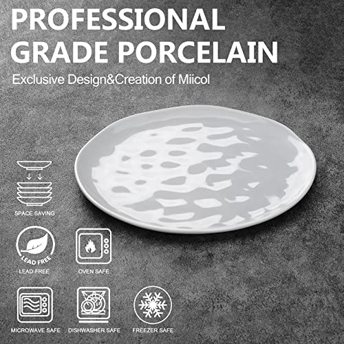 Miicol Porcelain Dessert Plate, 6.5 Inch Appetizer Plates Set of 6, Small Ceramic Serving Plates, Modern Handmade Look Collection Dinnerware, Neutral Grey