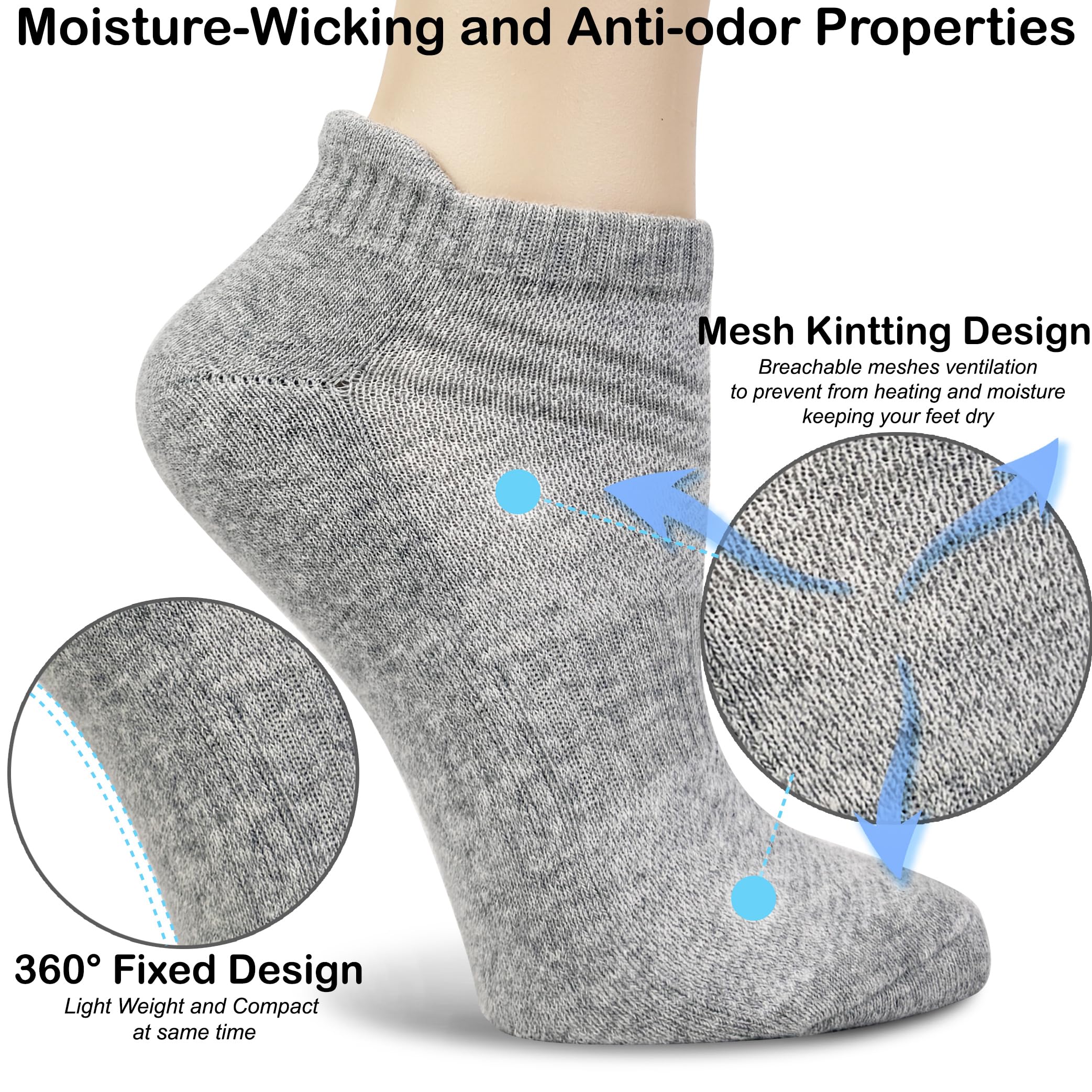 NevEND 6 Pairs Women's and Men's Cotton Cushioned Ankle Socks Running Low Cut Tab Socks M Mixed