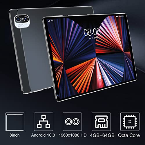Tablet Support 128G TF Card 8 Inch Tablet Black Front 200W Rear 800W 4GB 64GB for 10.0 for Reading (US Plug)