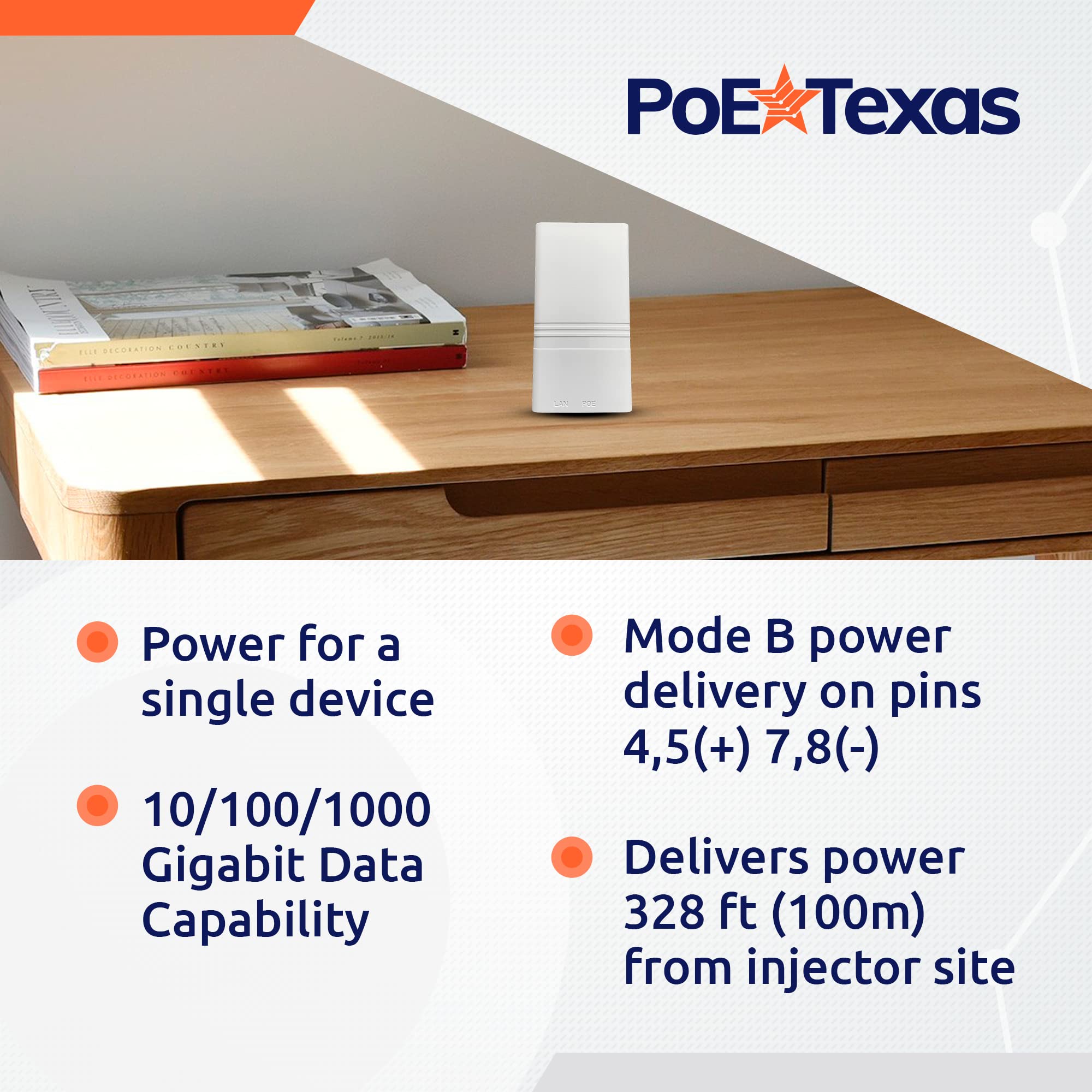 PoE Texas PoE+ Power and Data Adapter for USB-C Tablets & Devices for POS, Digital Signage, & More and PoE Injector - Single Port PoE+ Power Over Ethernet PoE Adapter for 802.3at
