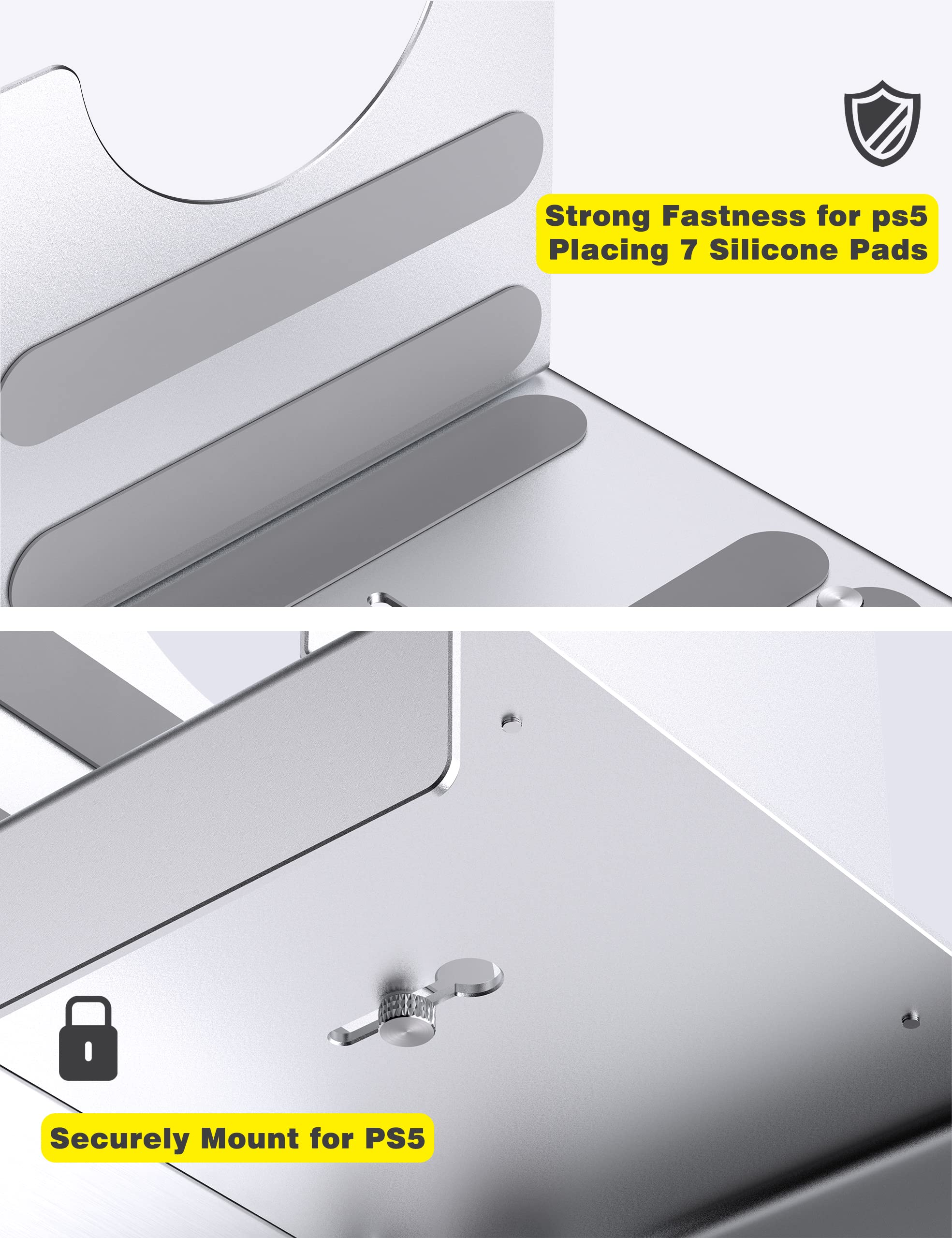 Playstation 5 Wall Mount, MUSVOH PS5 Wall Mount (Disc and Digital) All Metal Vertical Hanging on Wall, Space Saver, Easy to Install(Silver)