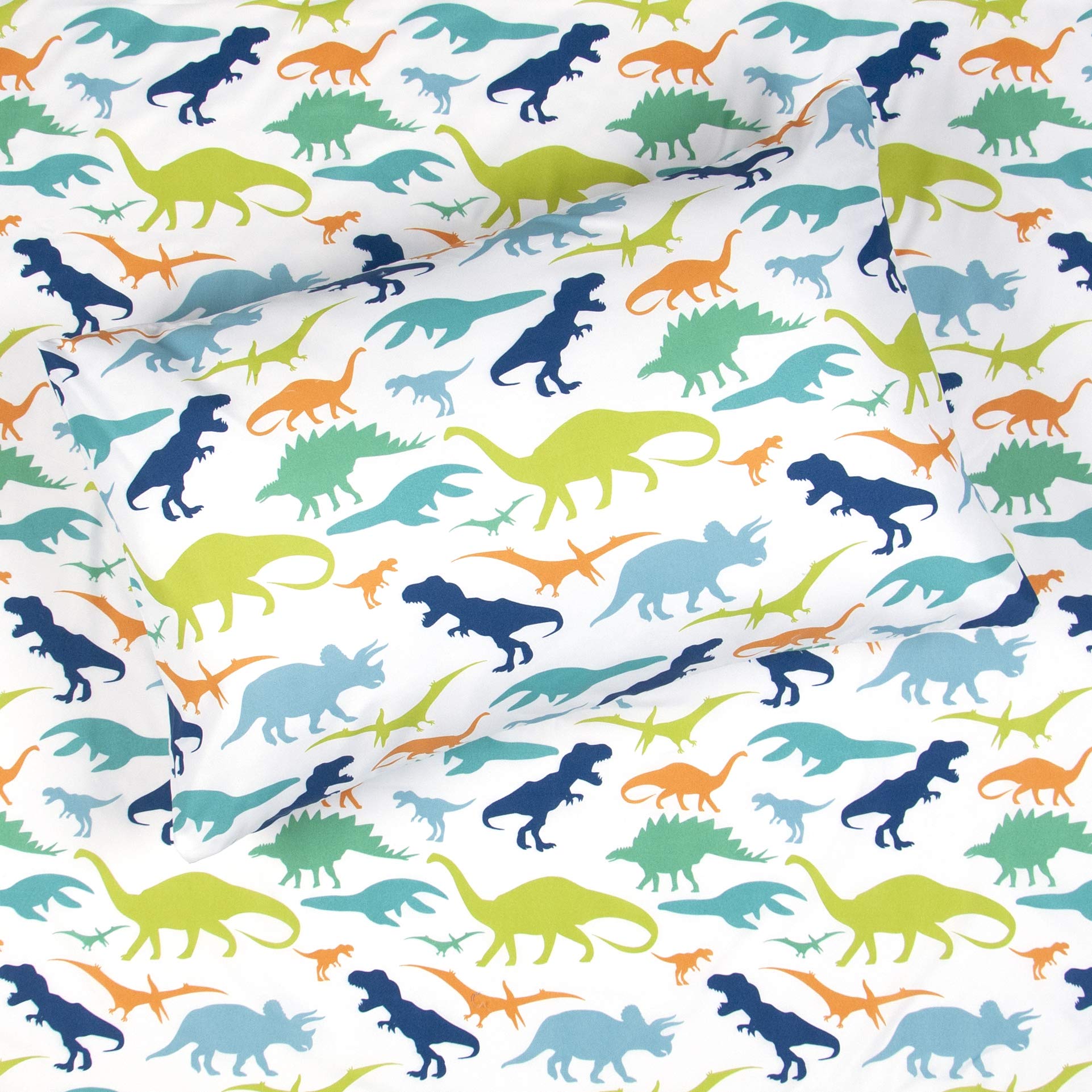 Kids Rule 4-Piece Dinosaurs Sheet Set | 1 Full Flat Sheet, 1 Full Fitted Sheet & 2 Queen Pillowcases | 100% Softly Brushed Microfiber Polyester | Soft, Smooth & Durable | Ideal for Kids | Multicolored