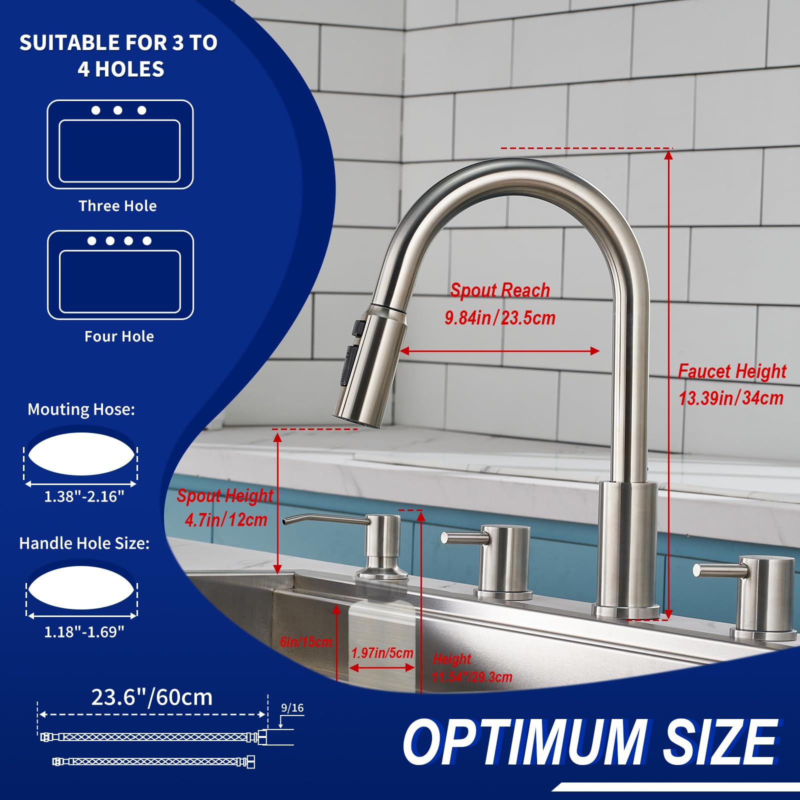 Tohlar Kitchen Faucets, Brushed Nickel Kitchen Faucet Pull Down Sprayer Stainless Steel Sink Faucets with Soap Dispenser Commercial Modern Rv Faucets, Llaves para fregaderos de cocina
